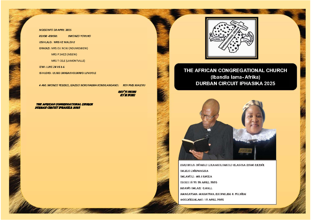 Programme - Program of assement - IISIQUBULO: IWUNDLU LIKA NKULUNKULU ...