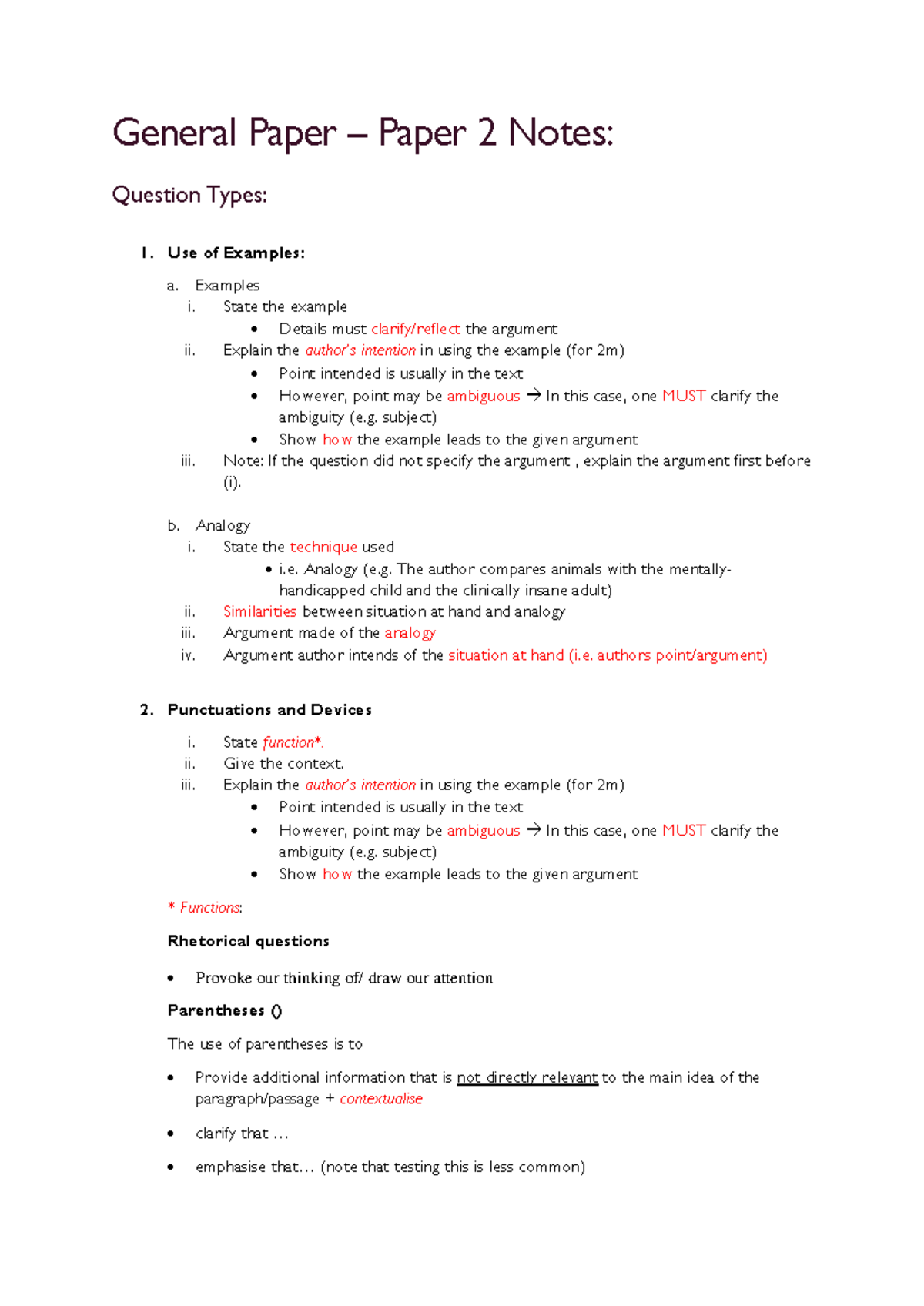 General Paper Notes for Paper 2: Key Question Types & Techniques - Studocu