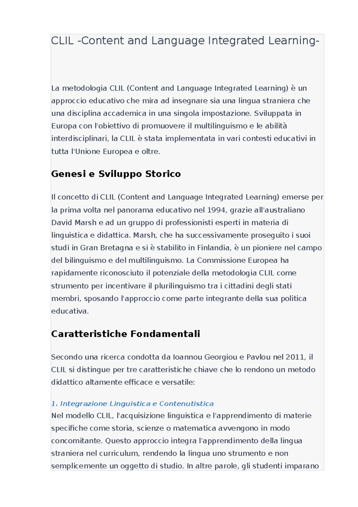 Metodologia CLIL: Approccio e Obiettivi Educativi (Tesina CLIL) - Studocu