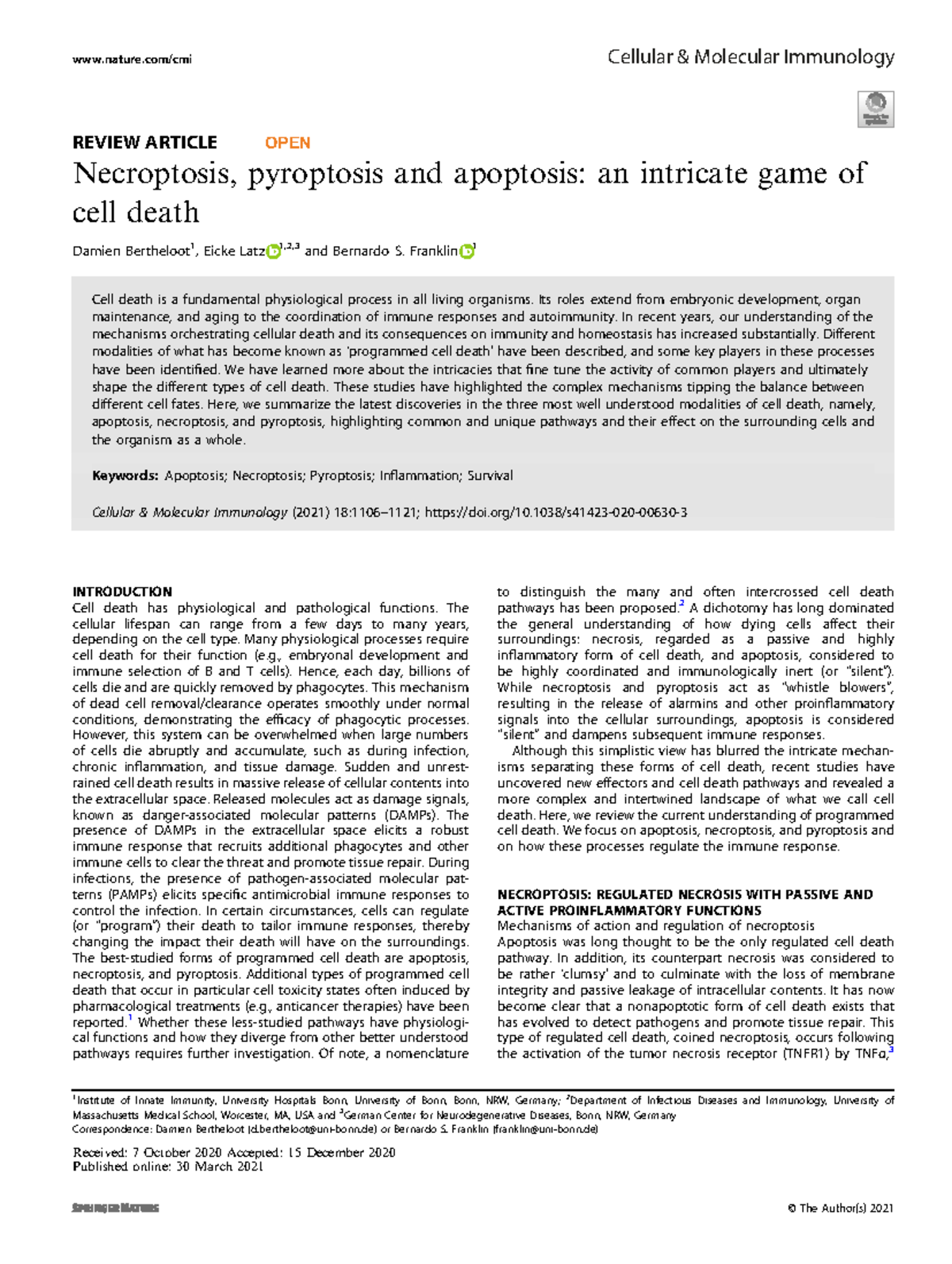 S41423 020 00630 3 - Necroptosis, Pyroptosis, and Apoptosis: A Review ...