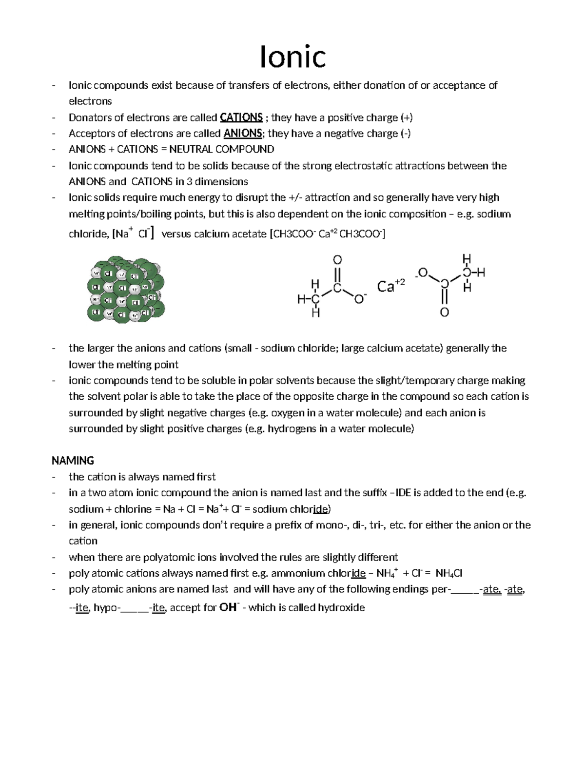 Ionic Compounds Notes: Electron Transfer, Naming, and Properties - Studocu
