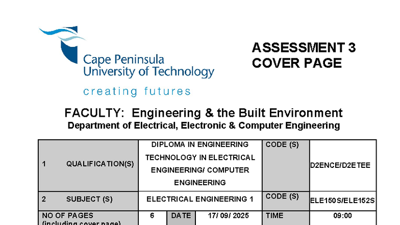 Electrical Engineering Assessment 3: Test 3 (2025) - Studocu