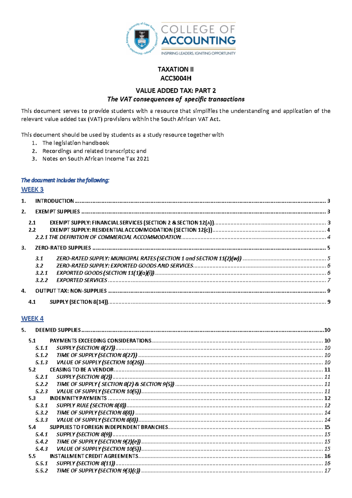 VAT Module 2 - Understanding Specific Transactions in Taxation II - Studocu