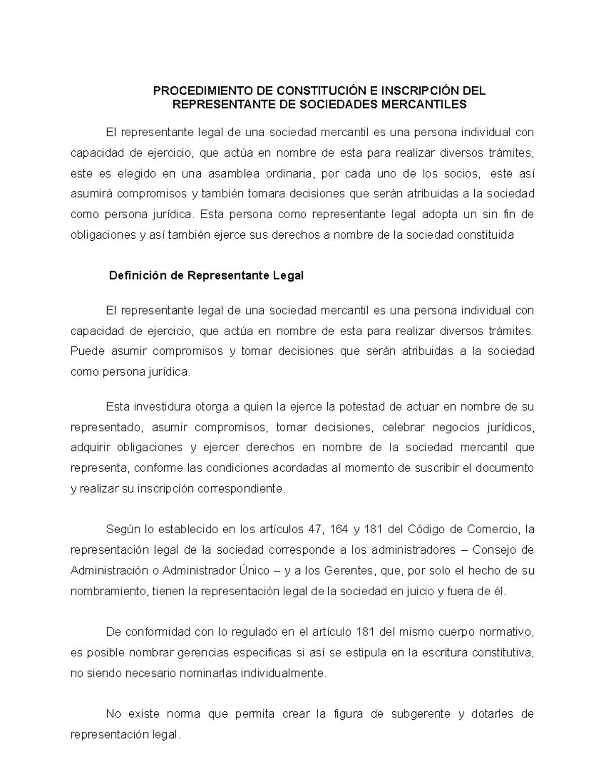 2. Procedimientos de Constitución e Inscripción de Representante Legal de Sociedades Mercantiles ...