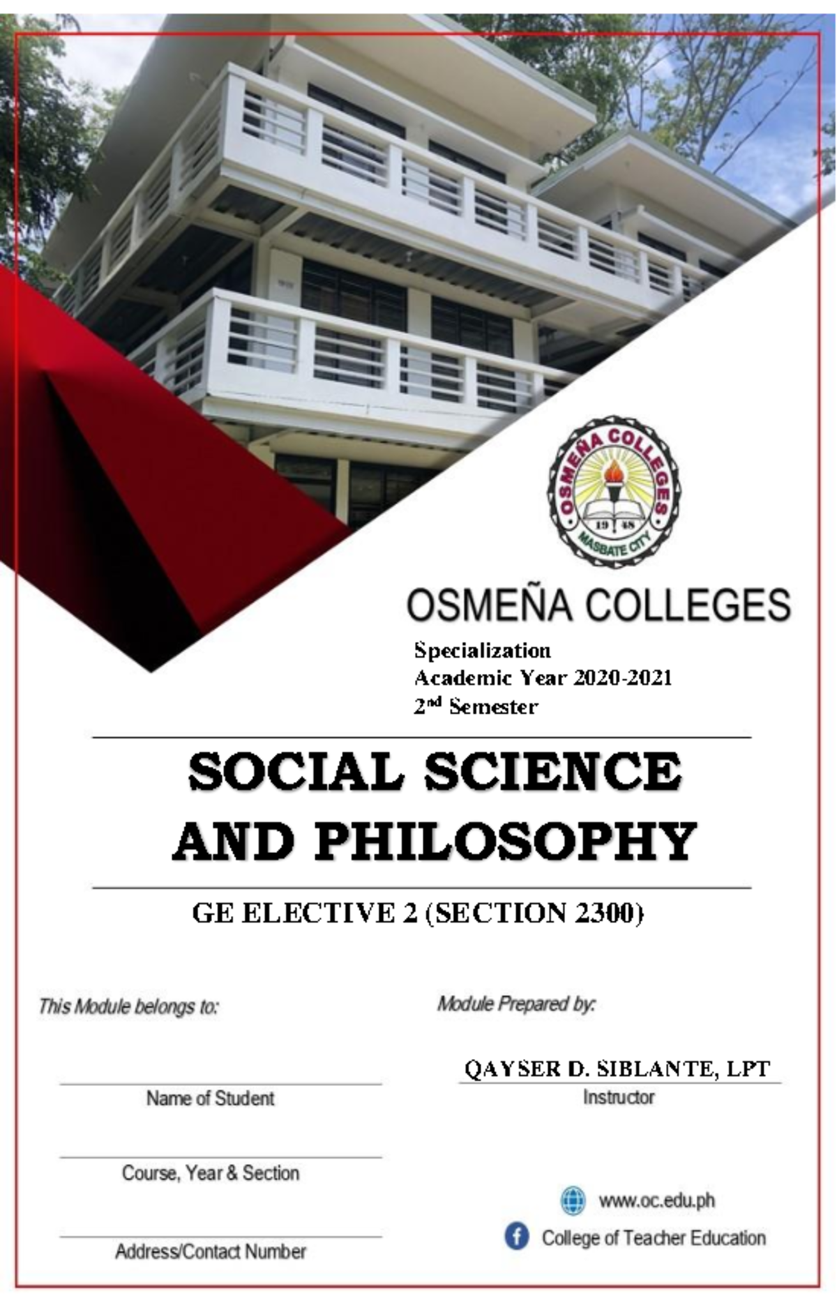 Social Science and Philosophy Final Module - Bachelor of Secondary ...