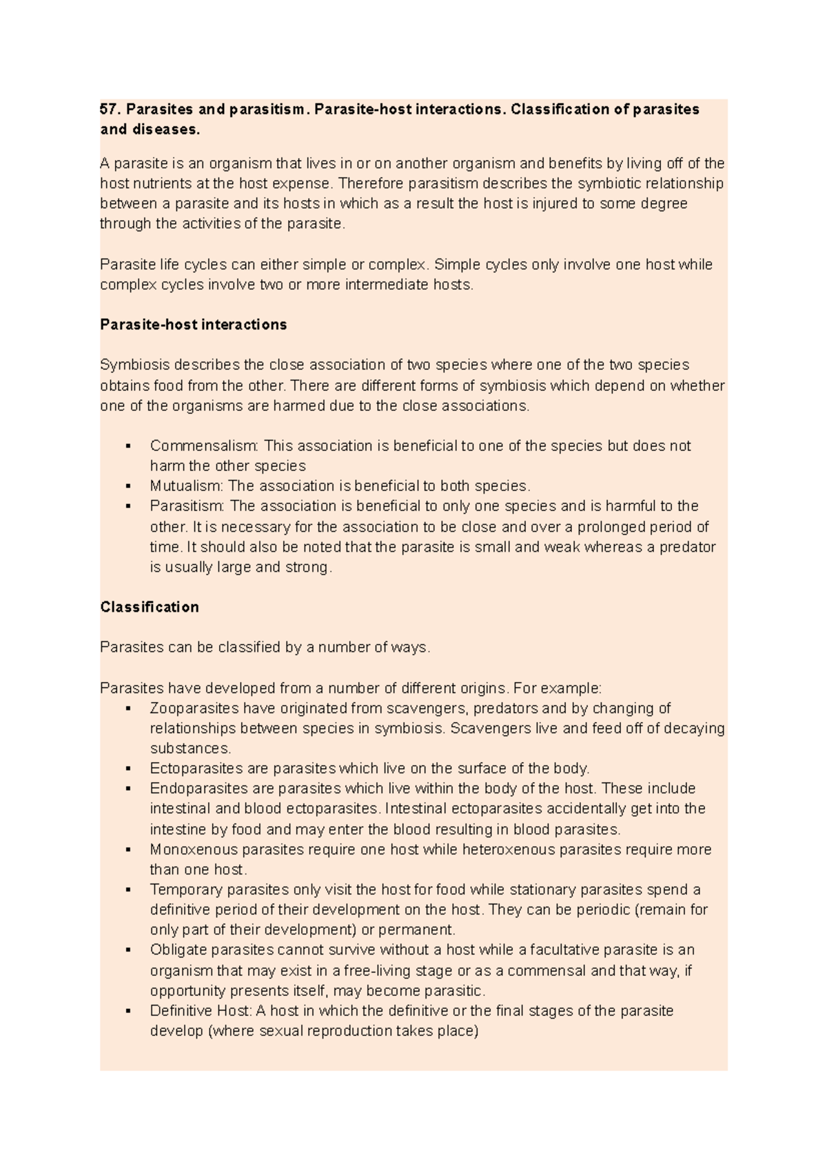 Biology Semester 2 - Parasitology Biology Notes Summarised - 57 ...