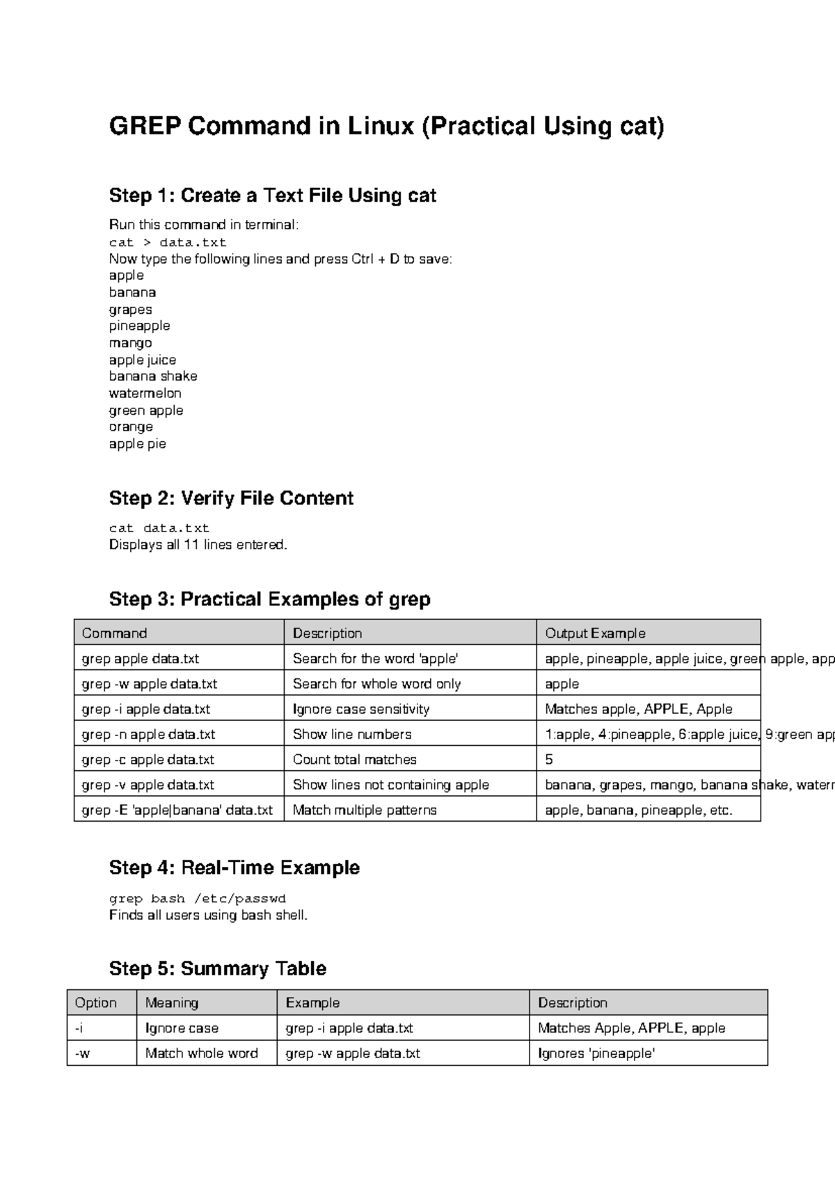 GREP Command Practical Guide in Linux (Using cat) - Studocu