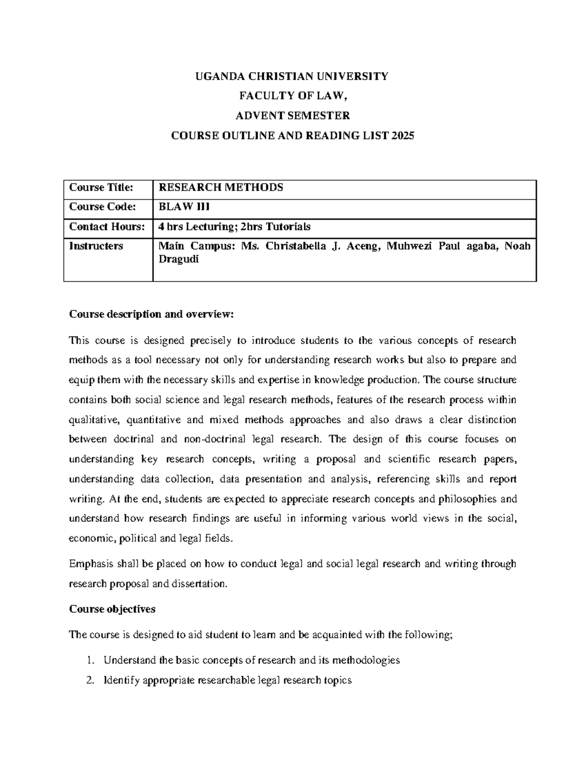 BLAW 2025: Research Methods Course Outline and Reading List - Studocu