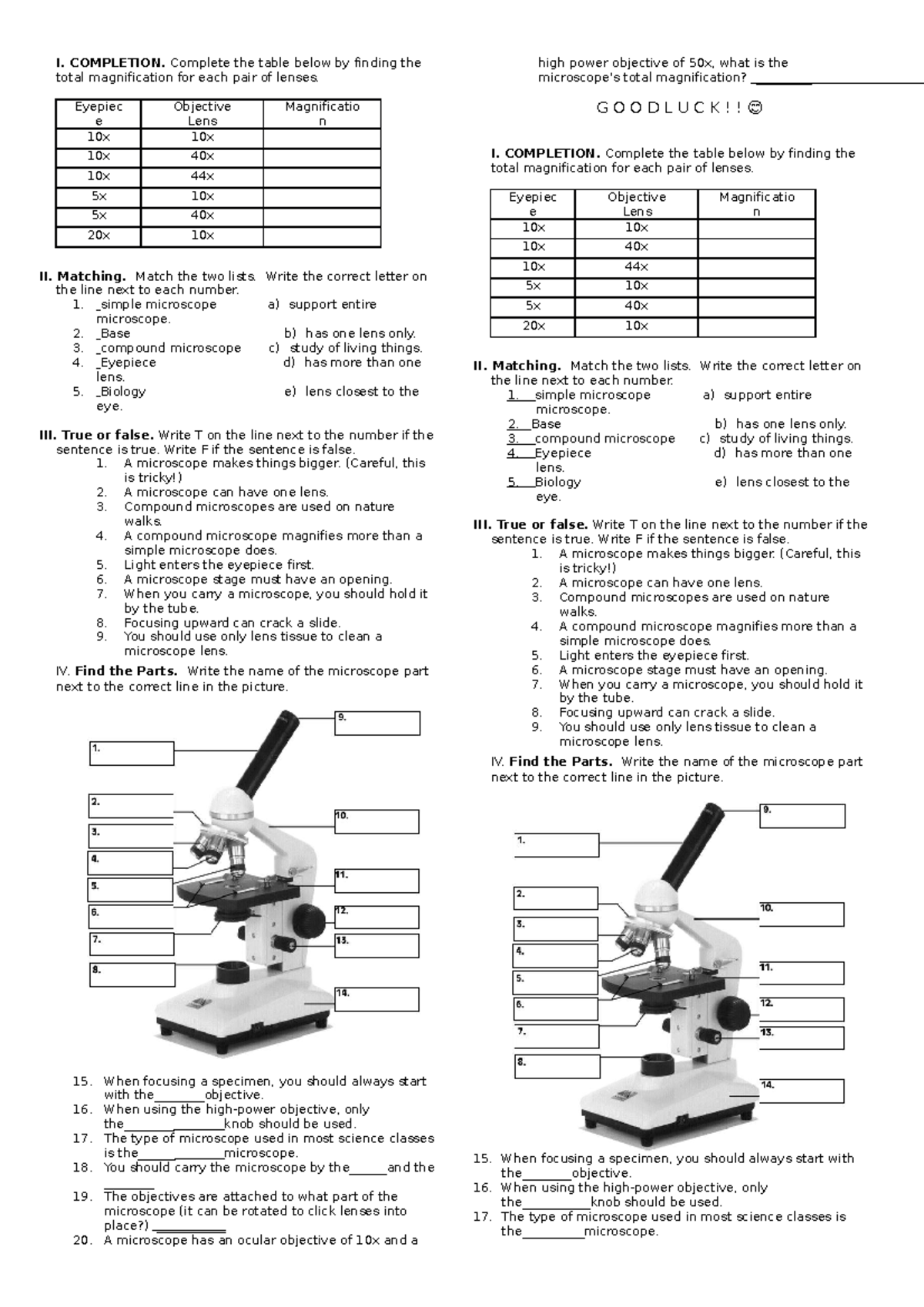 Q2 QUIZ 1: Total Magnification & Microscope Parts in Micro Bio - Studocu