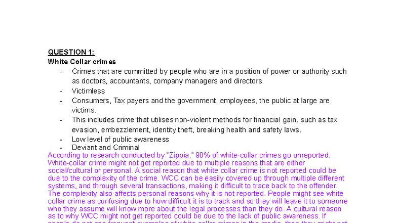A.C 1 - White Collar Crimes: Understanding Reporting Challenges - Studocu