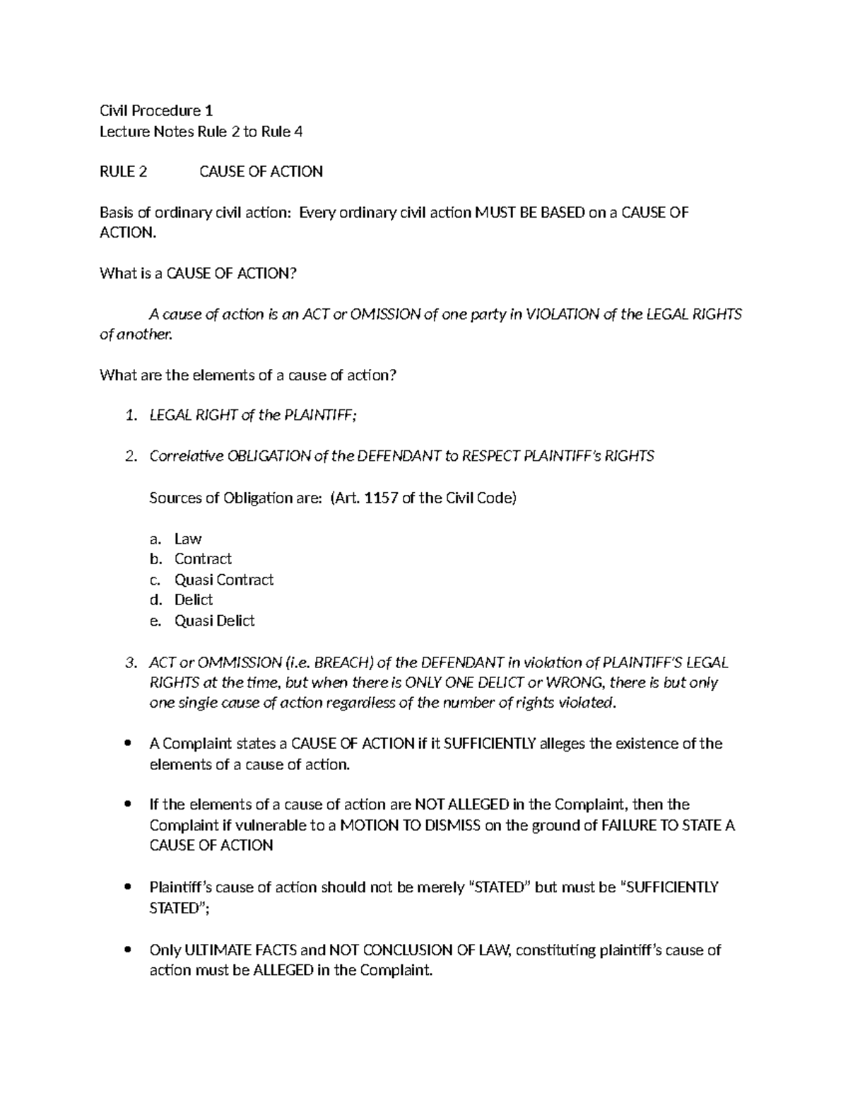 Civil Procedure 1 Lecture Notes on Rules 2 to 4 Overview - Studocu