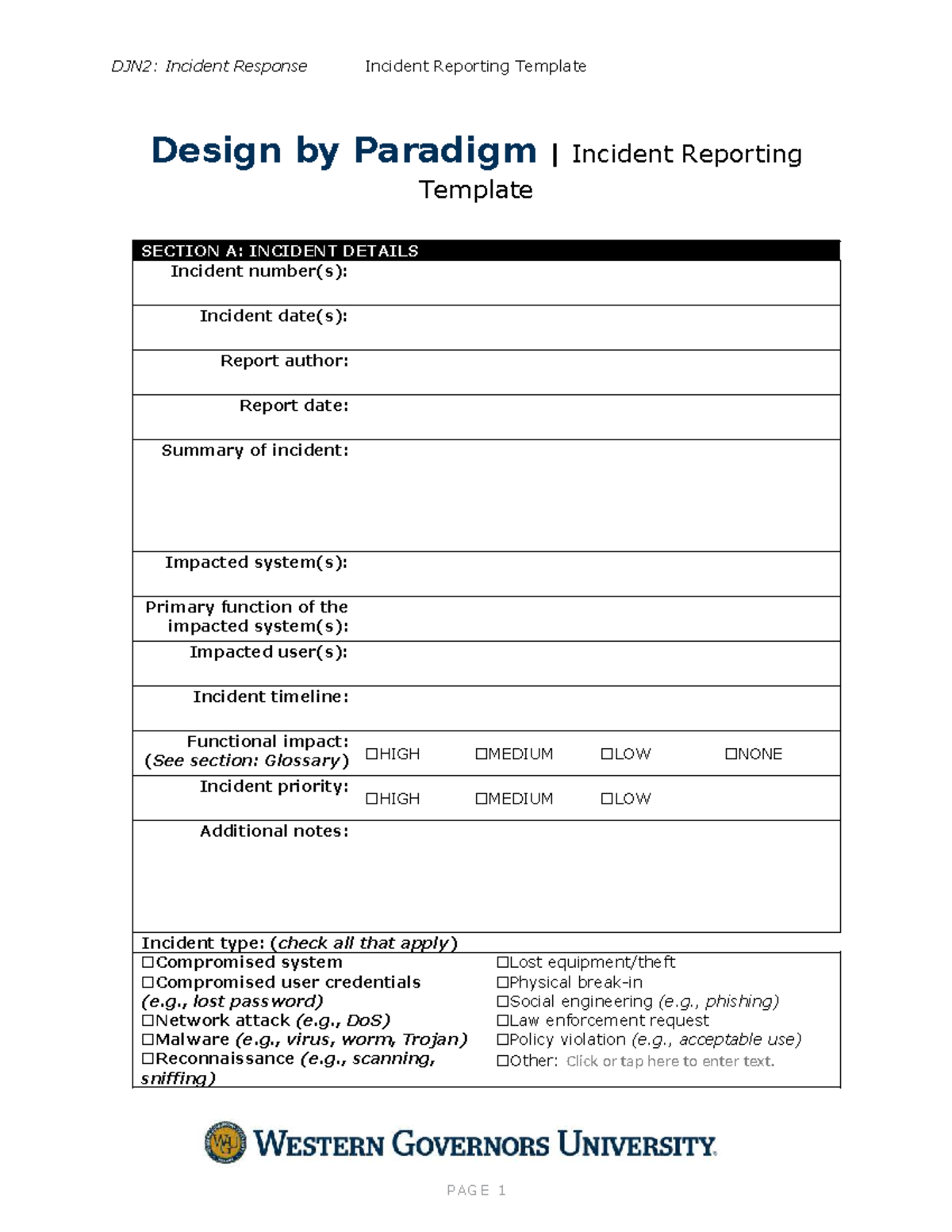 DJN2: Incident Response Reporting Template Design and Guidelines - Studocu