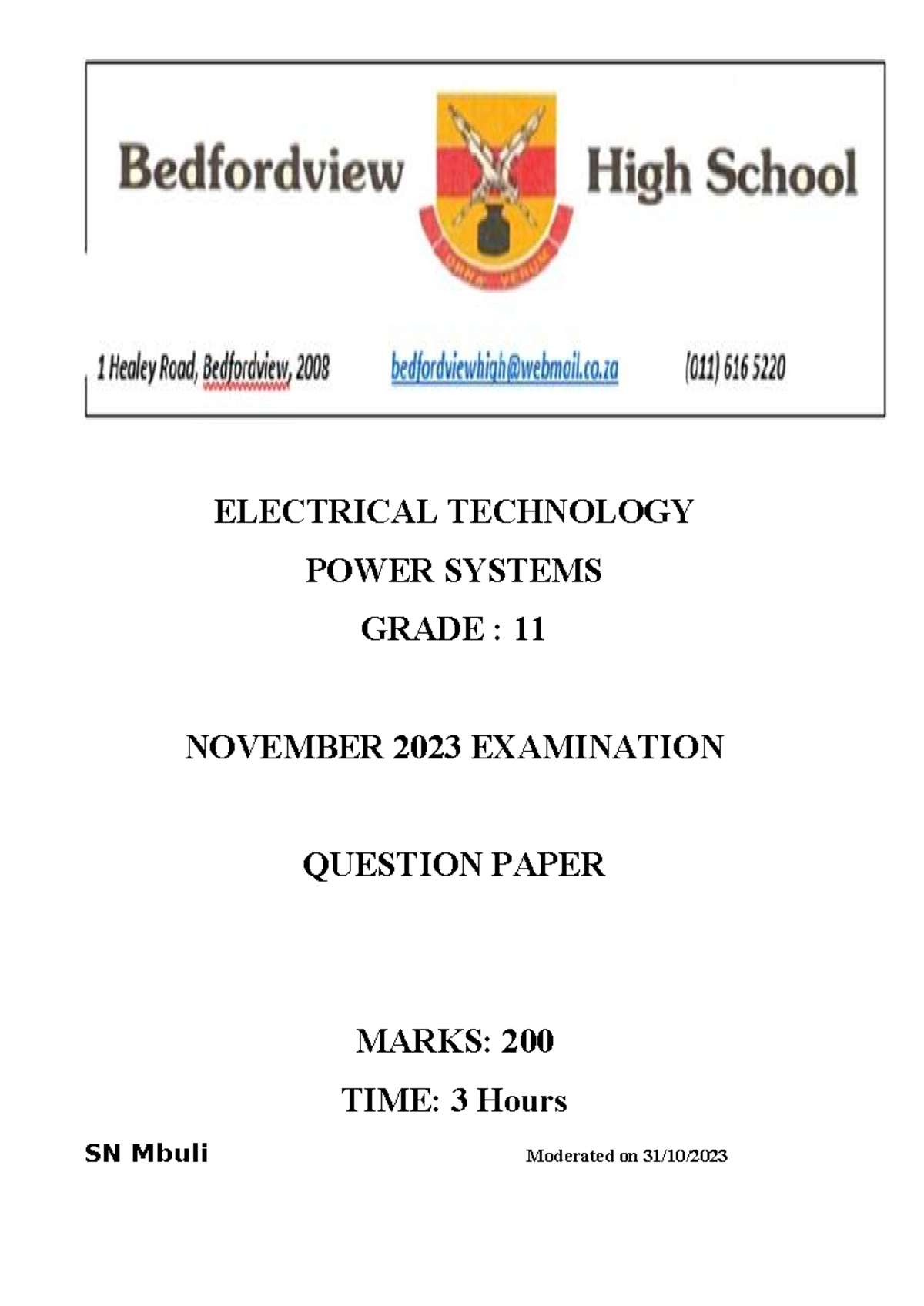 Gr.11 ELTP Power Systems November 2023 Exam Question Paper - Studocu