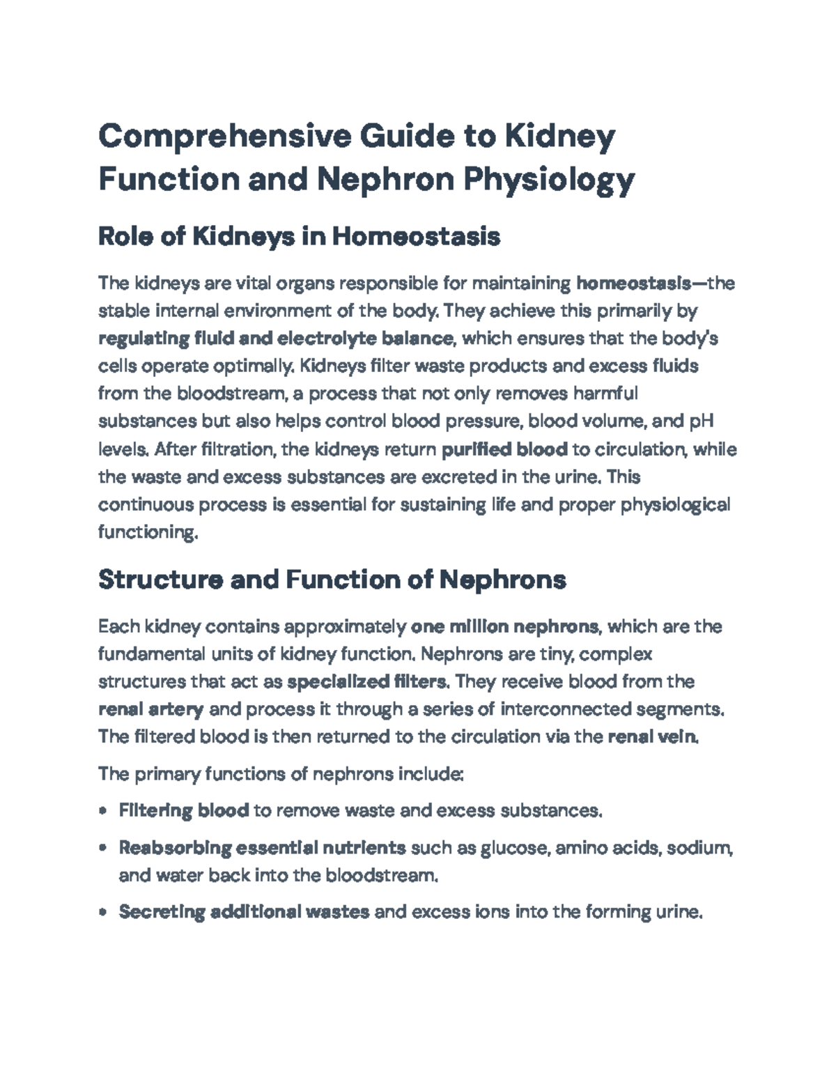Comprehensive Overview of Kidney Function & Nephron Physiology - Studocu