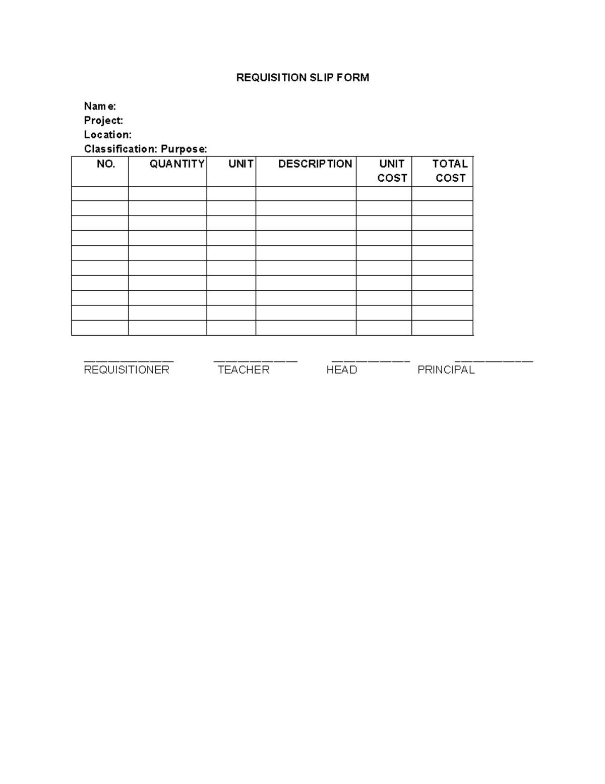 Requisition-SLIP-FORM - REQUISITION SLIP FORM Name: Project: Location ...