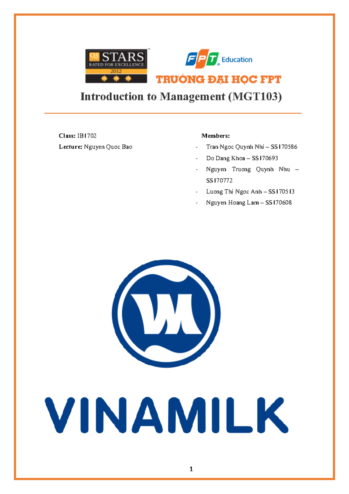 MGT Group - SDFSDFDS - Introduction to Management (MGT103) Class: IB ...