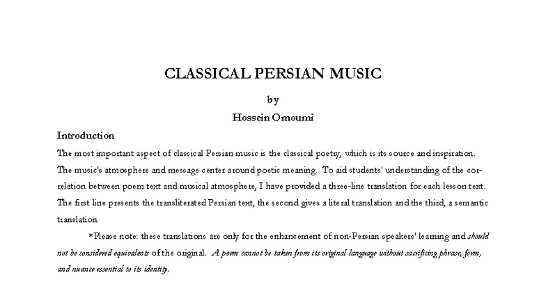 CLASSICAL PERSIAN MUSIC: An Introduction to Dastgâh & Âvâz - Studocu