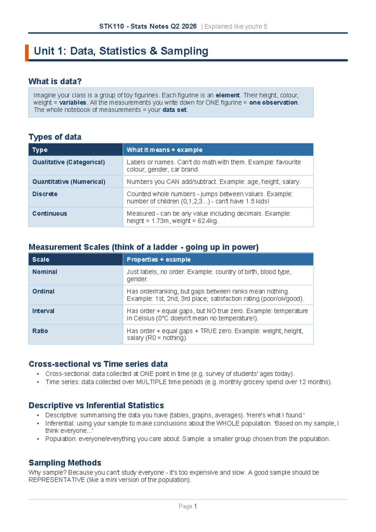 STK110 Statistics Notes Q2 2026: Data, Sampling, and Probability ...