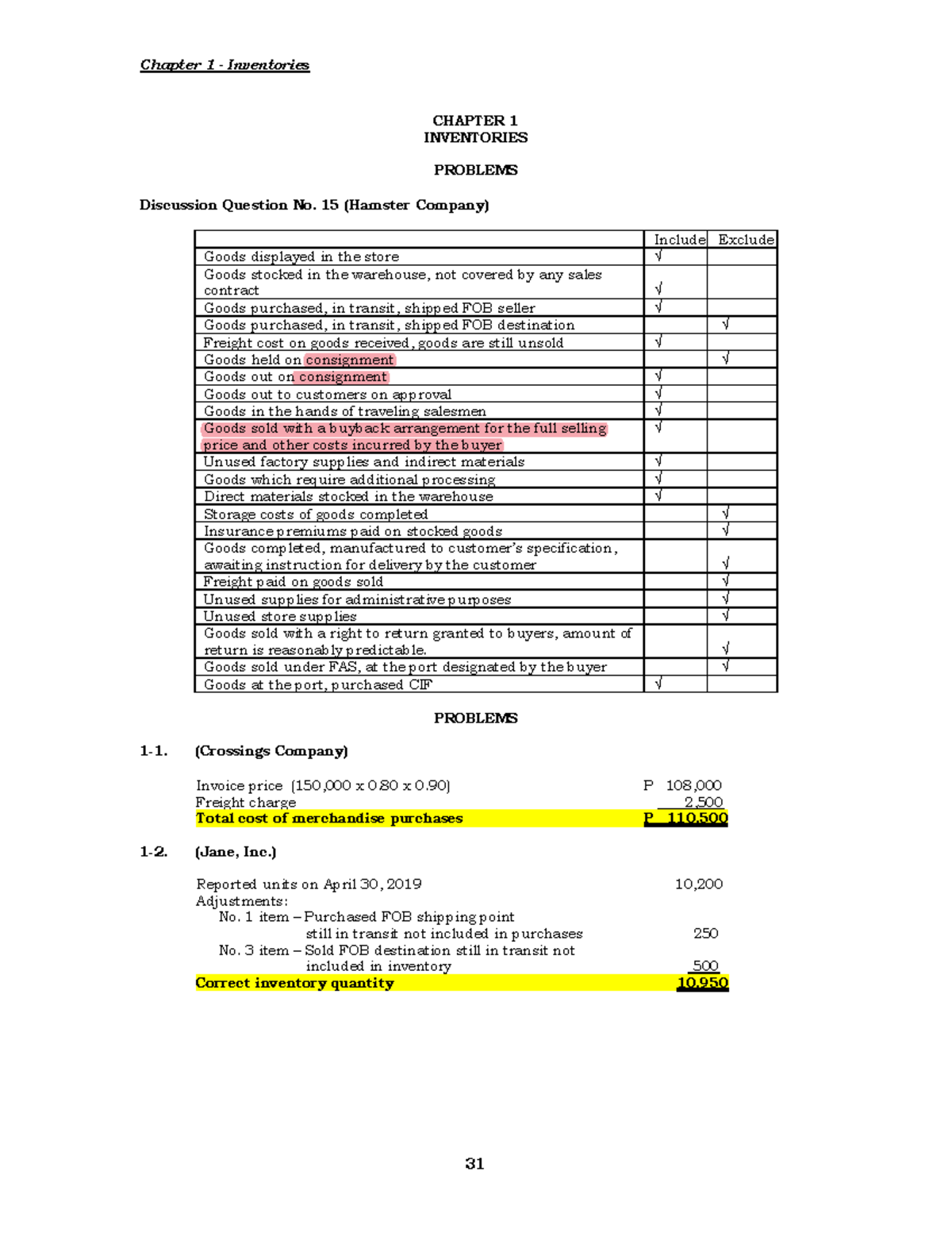 Chapter 1: Inventories - Key Problems and Solutions - Studocu