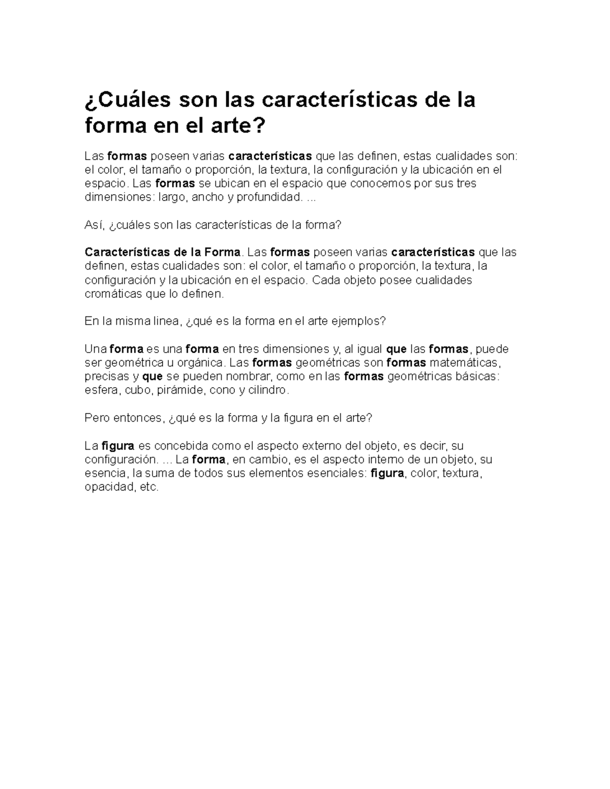 Características de la Forma en el Arte: Definición y Propiedades - Studocu