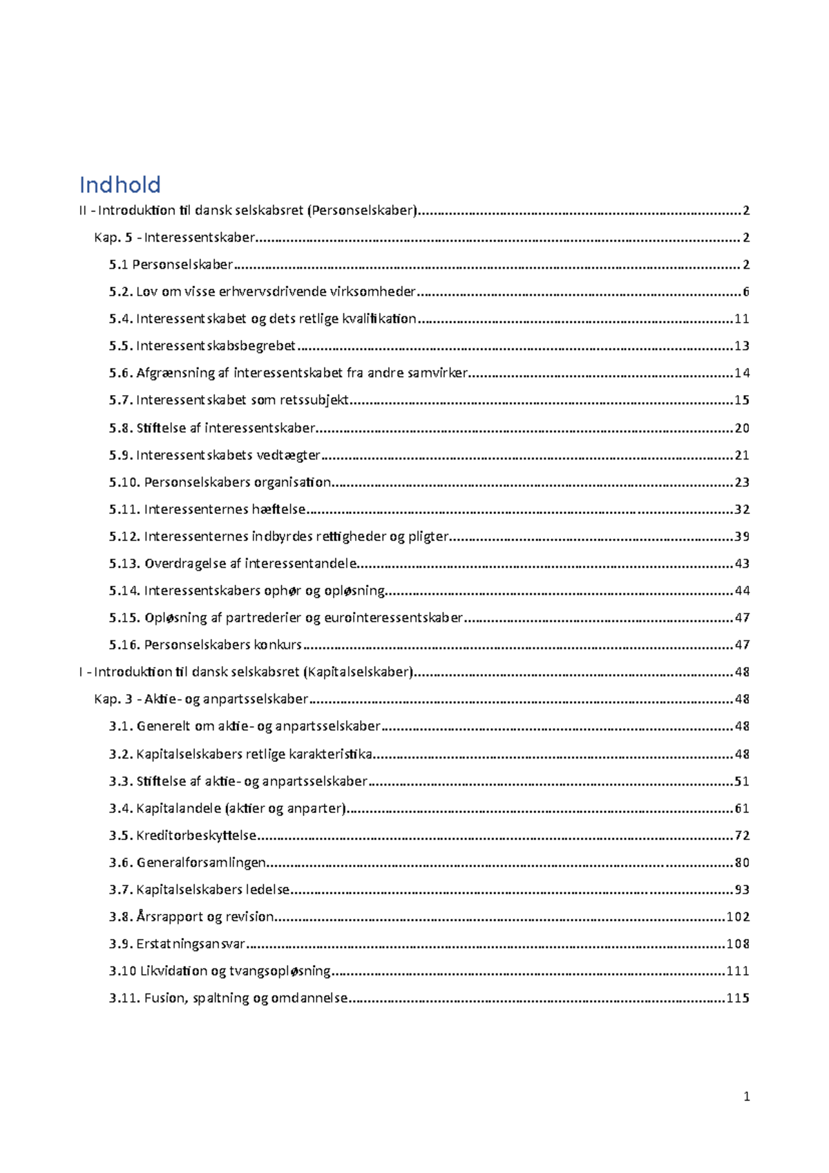 Pensum i selskabsret - Noter - Indhold II - Introduktion til dansk ...