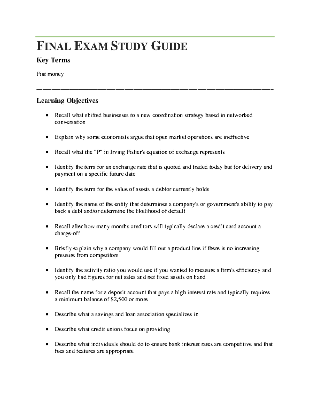 FINAL EXAM STUDY GUIDE: Key Terms & Learning Objectives - Studocu
