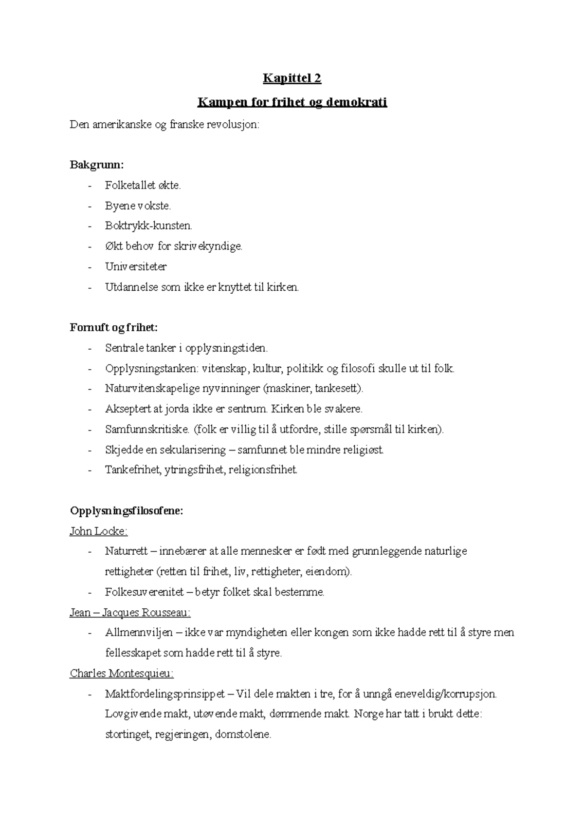 Kapittel 8: Opplysningstid, Revolusjoner og Ideologier - Historie VG3 Notater - Studocu