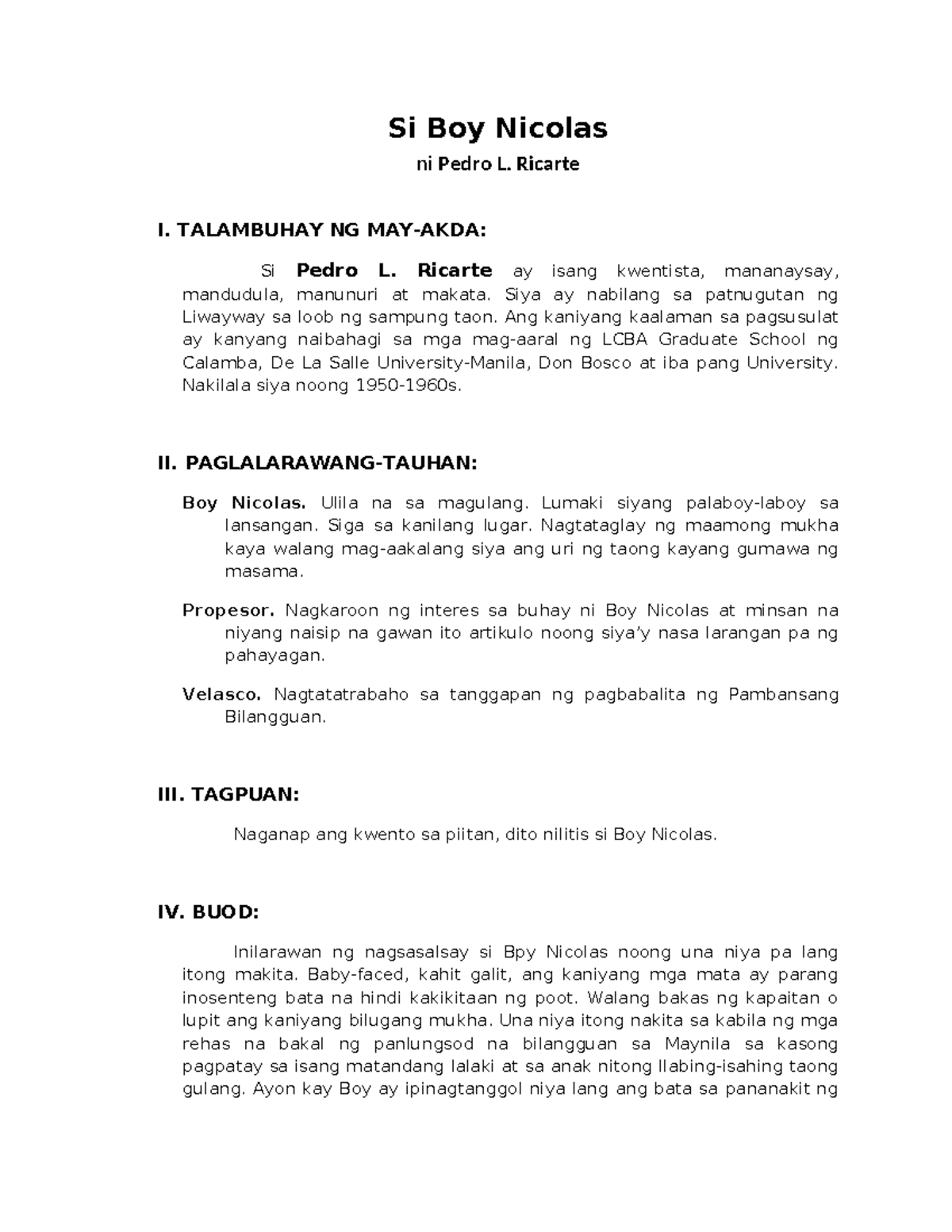 471688510 Si Boy Nicolas: Kwento ng Isang Manunulat at Tauhan - Studocu