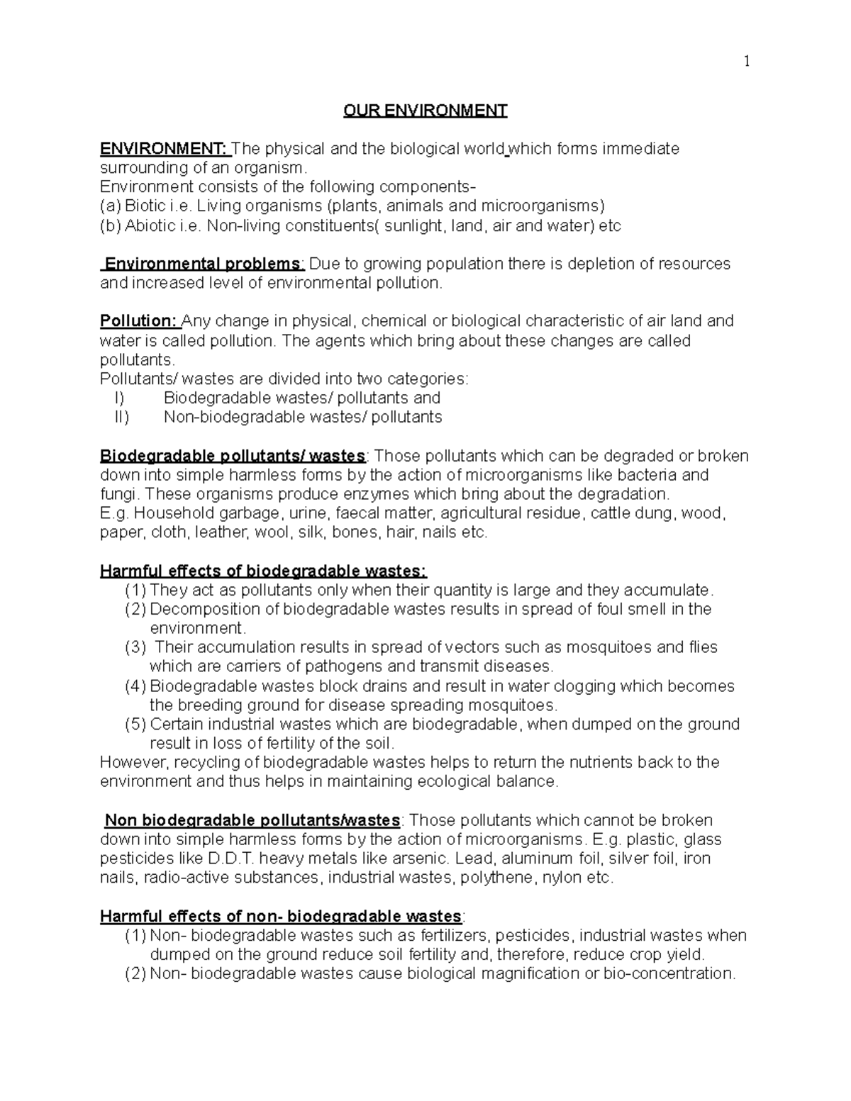 ENV 101: Understanding Our Environment and Waste Management Notes - Studocu