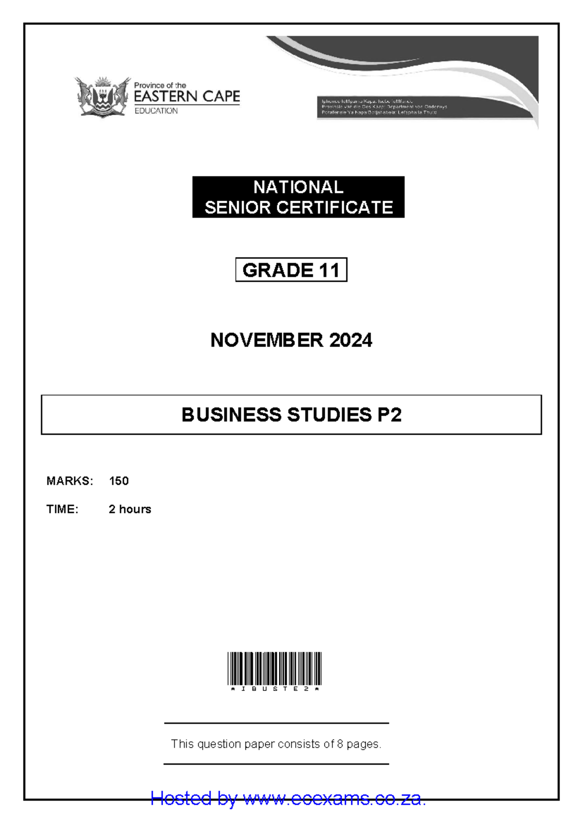 Business Studies Grade 11 P2 November 2024 Question Paper - Studocu