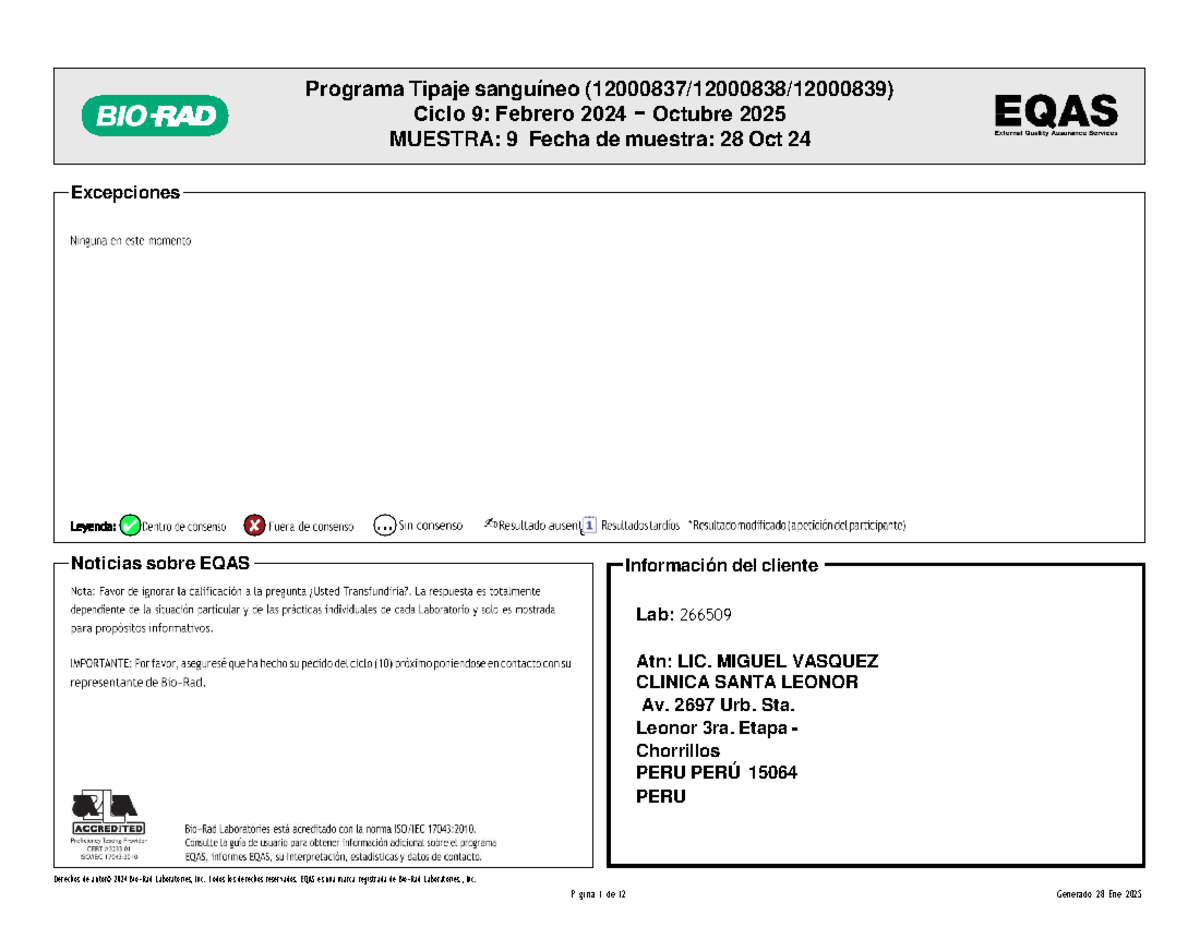 Informe Programa Tipaje Sanguíneo Lab 266509 Ciclo 9: Oct 2024 - Studocu