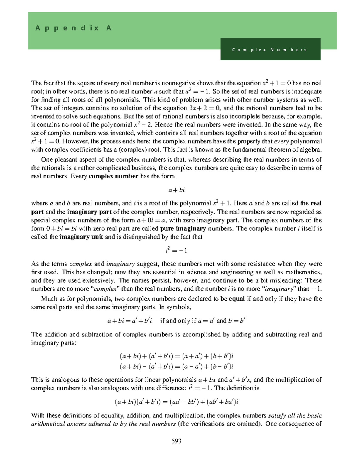 Complex Numbers: Appendix A - Nicholson Open LAWA 2025A - Studocu