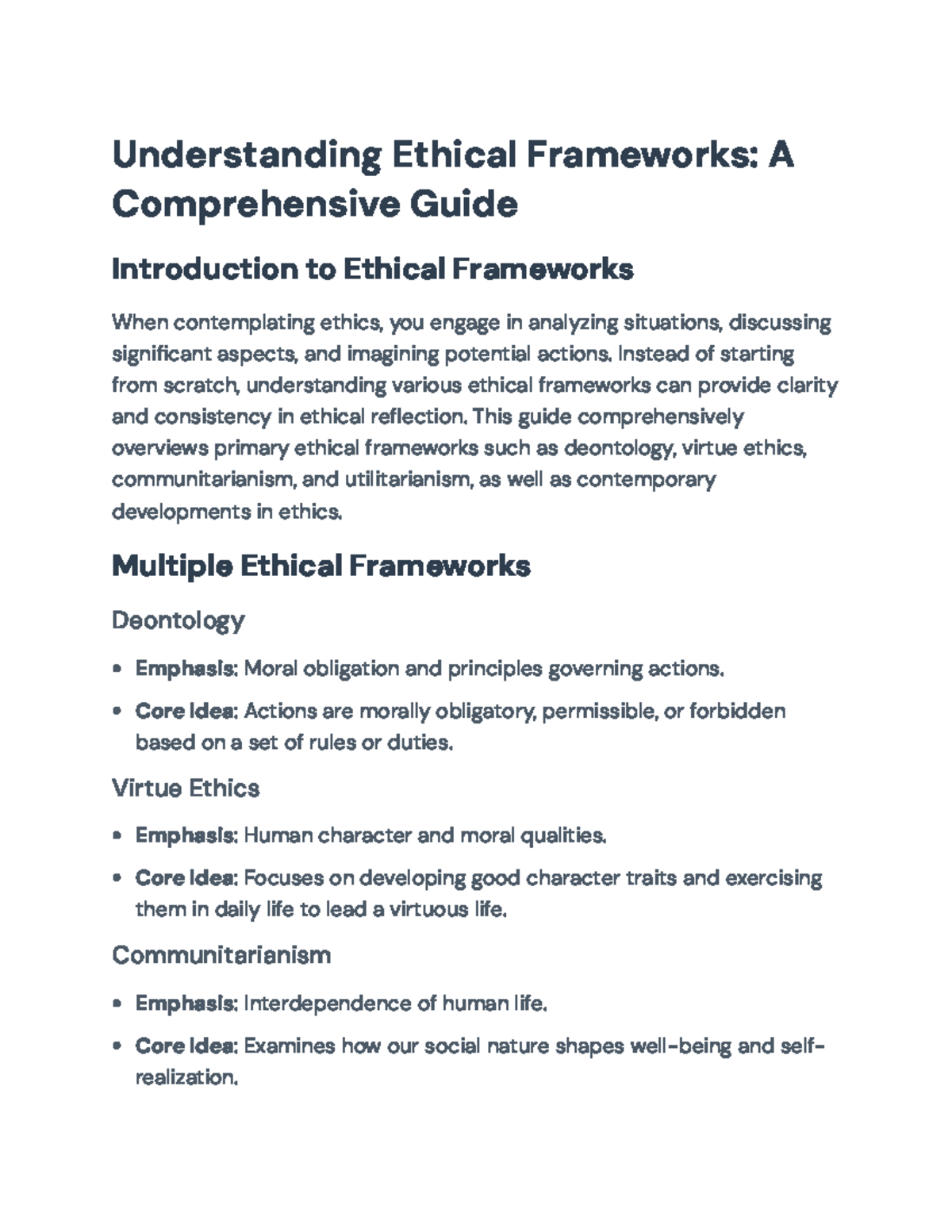 Understanding Ethical Frameworks: A Comprehensive Guide (PHIL101) - Understanding Ethical - Studocu