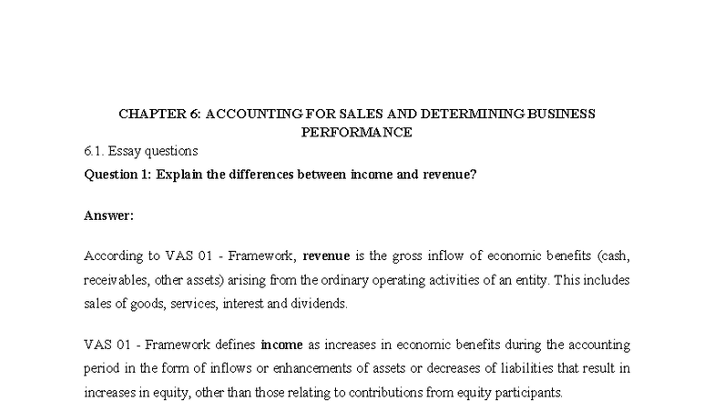 CHAPTER 6 & 7: ACCOUNTING FOR SALES AND FINANCIAL STATEMENTS ESSAY ...