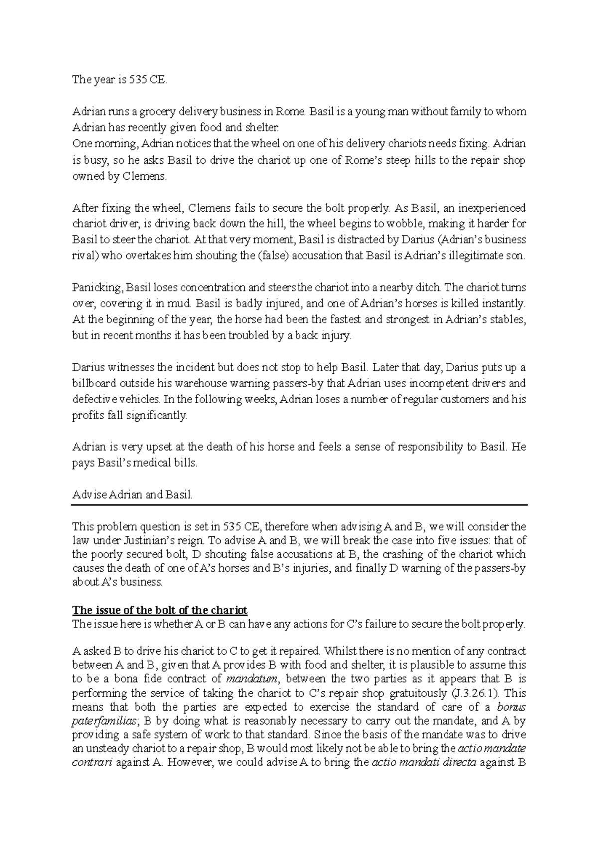 Roman Law Delicts PQ: Case Analysis and Legal Advice - Studocu