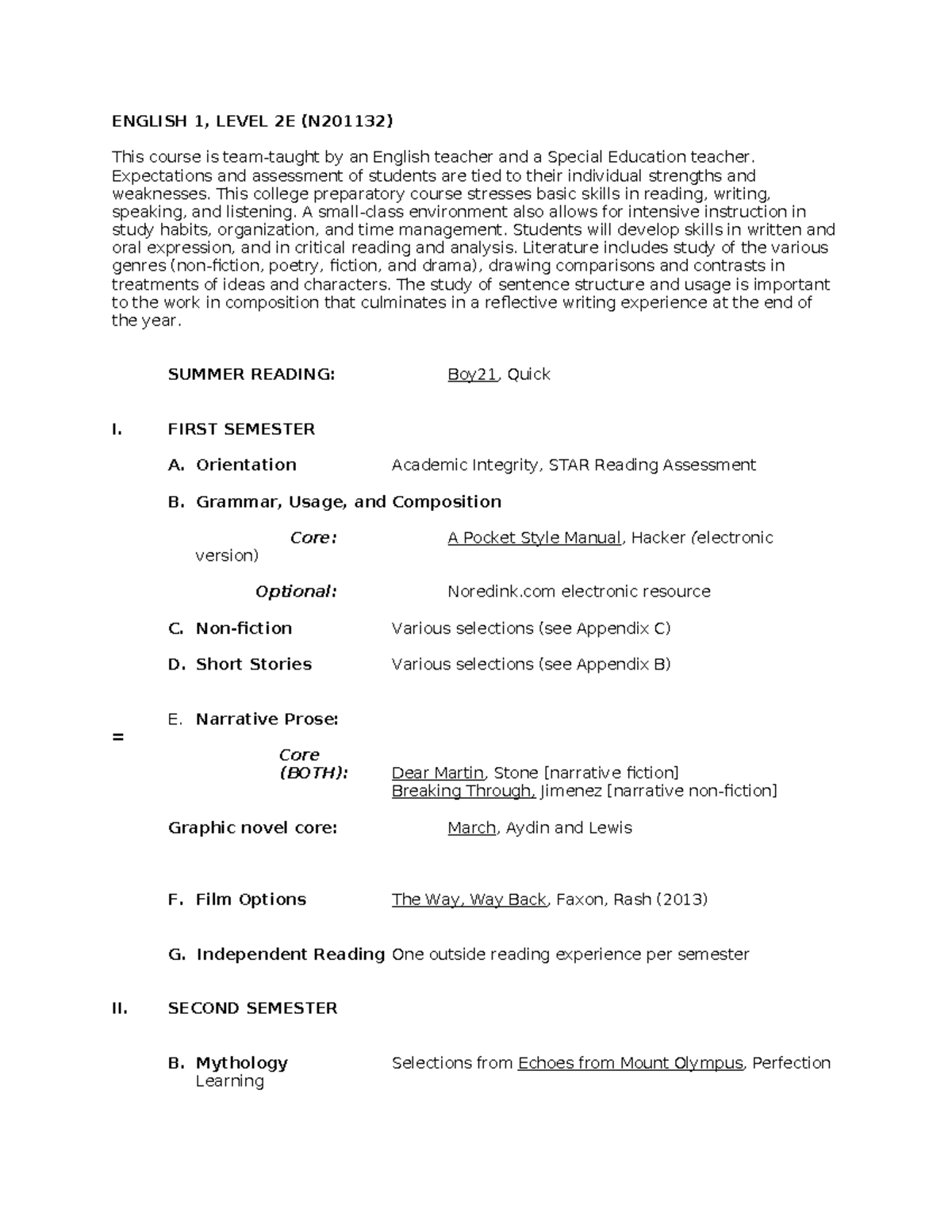 ENGLISH 1, LEVEL 2E (N201132) Course Overview and Expectations - Studocu