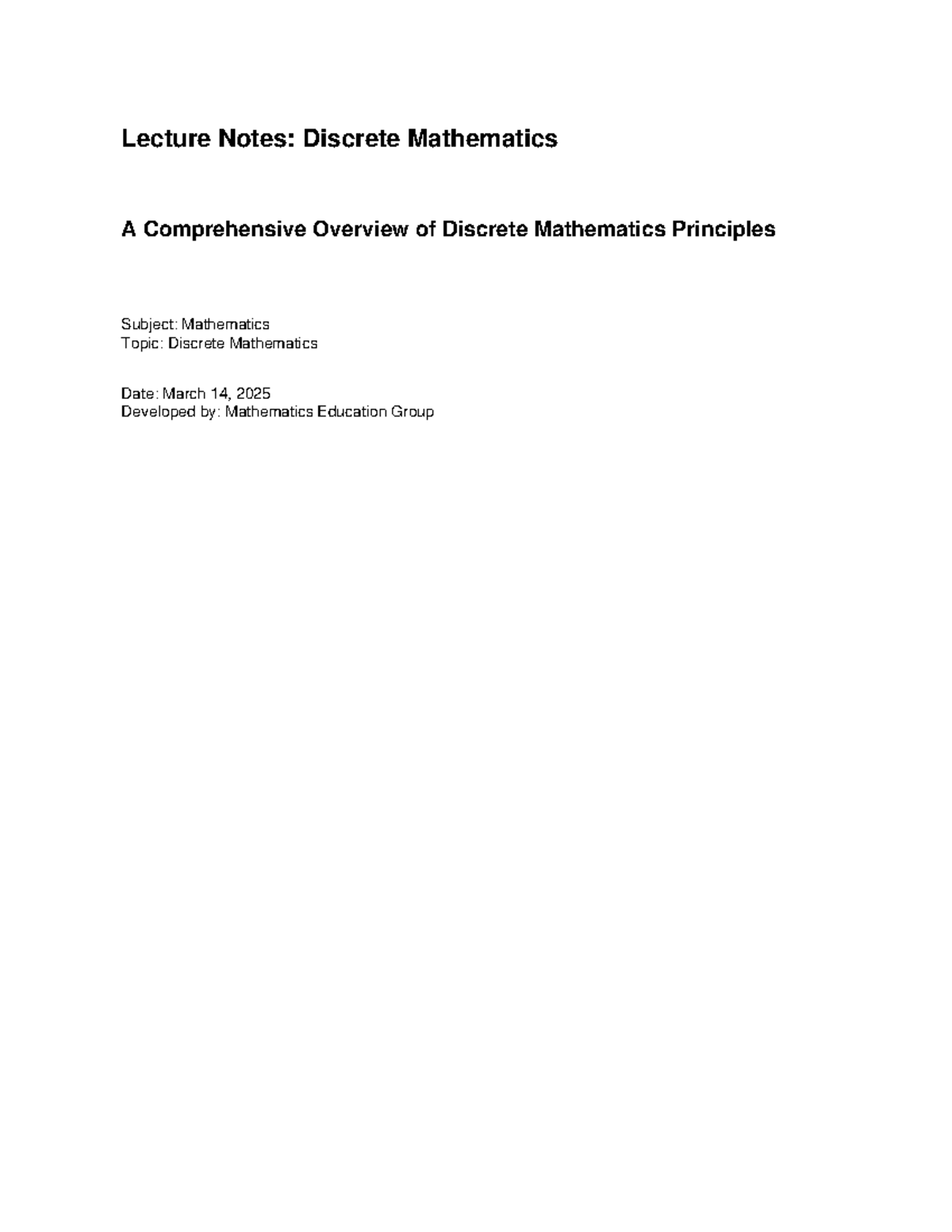 Lecture Notes: Comprehensive Overview of Discrete Mathematics (MATH 101 ...