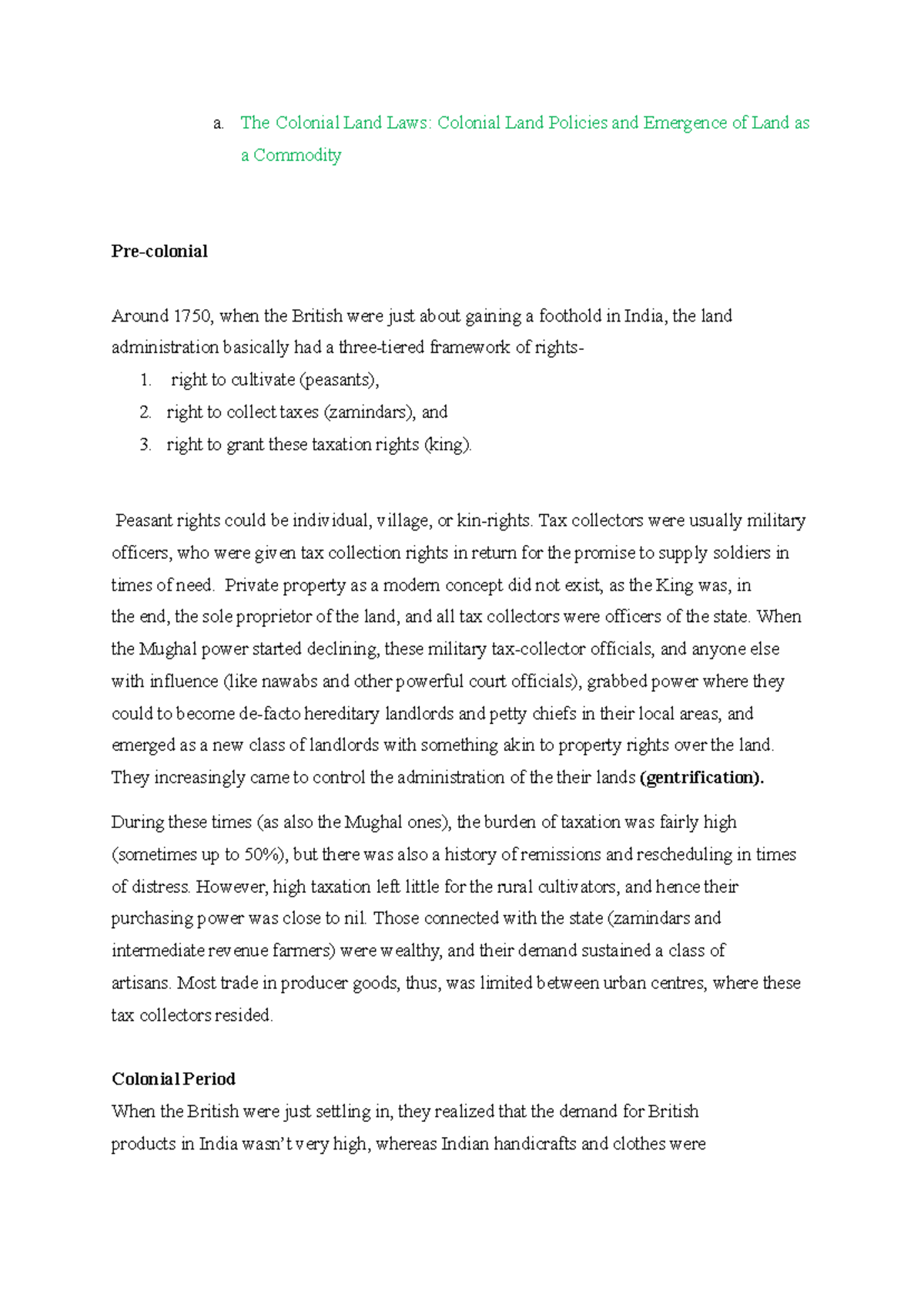 Colonial Land Laws: Policies & Systems in British India (Unit 3) - Studocu
