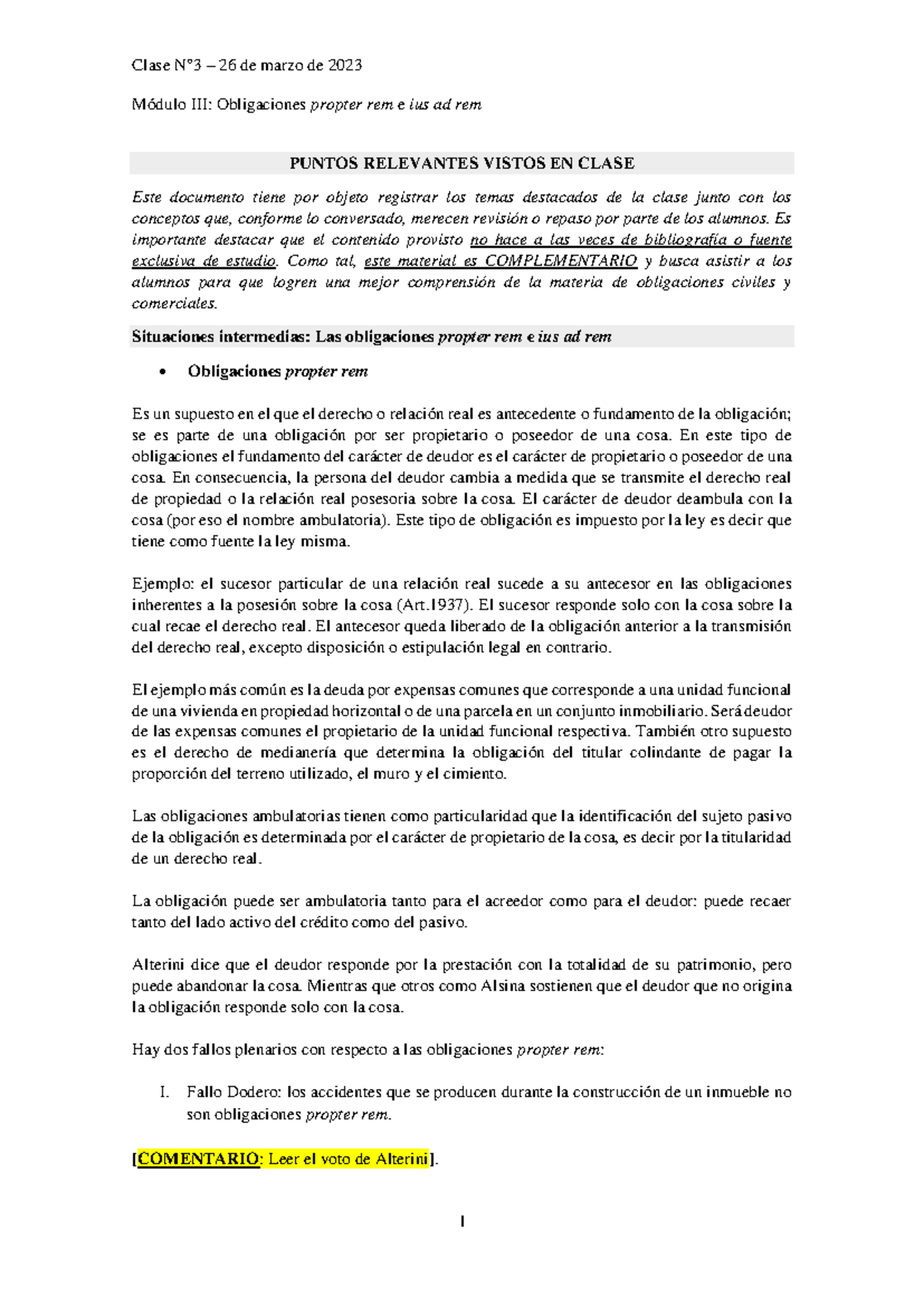 Clase 26 de marzo de 2023: Obligaciones Propter Rem e Ius ad Rem ...