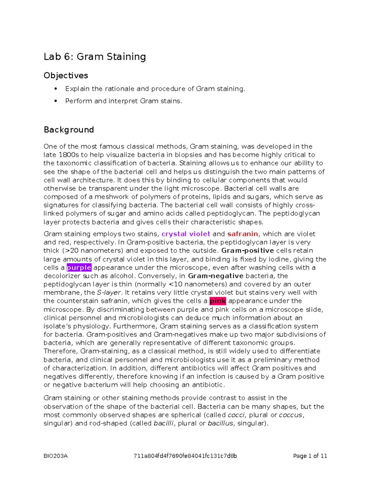 LAB 6: Gram Staining Procedure and Analysis - Microbiology - Studocu