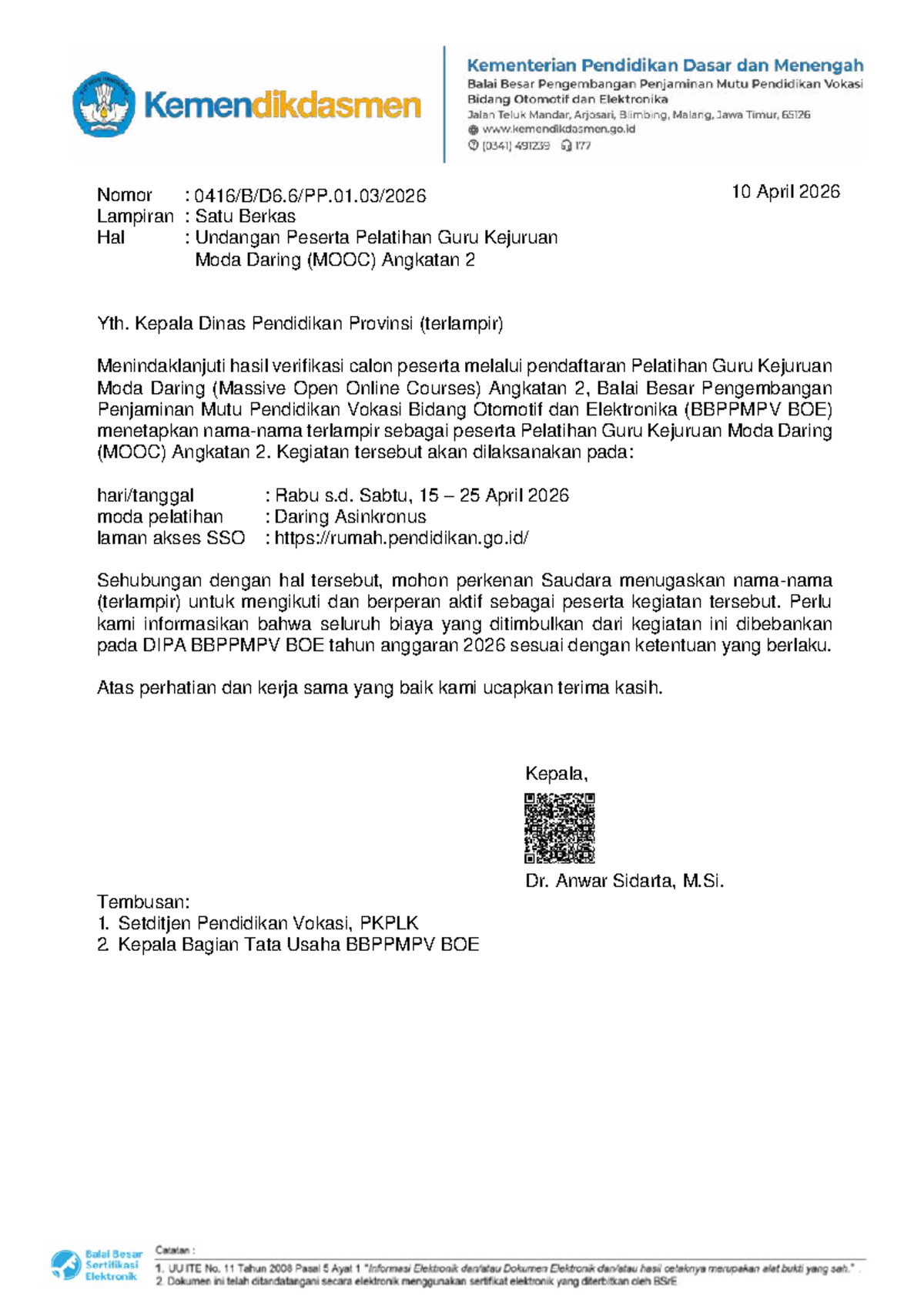 Surat Undangan Pelatihan Guru Kejuruan MOOC Angkatan 2 - Studocu