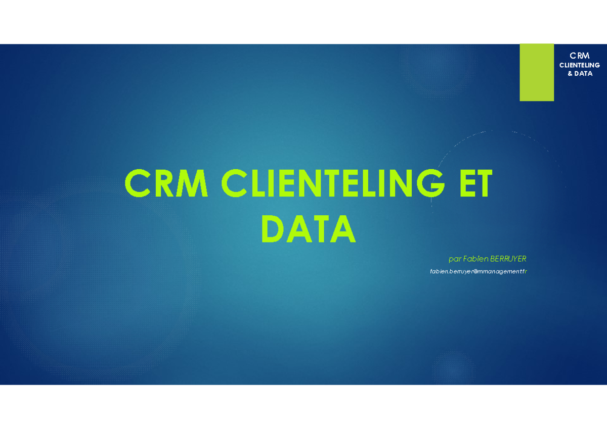 CRM Clienteling Data: Objectifs et Stratégies pour Master 1 - Studocu