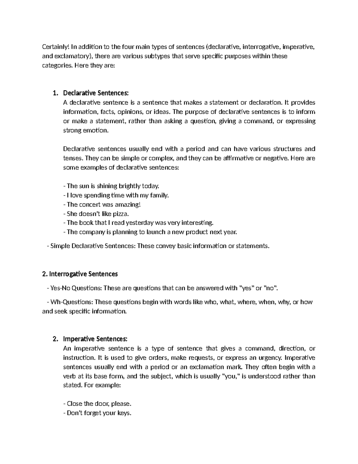 Types OF Sentences - ADWDWADW - Certainly! In addition to the four main ...