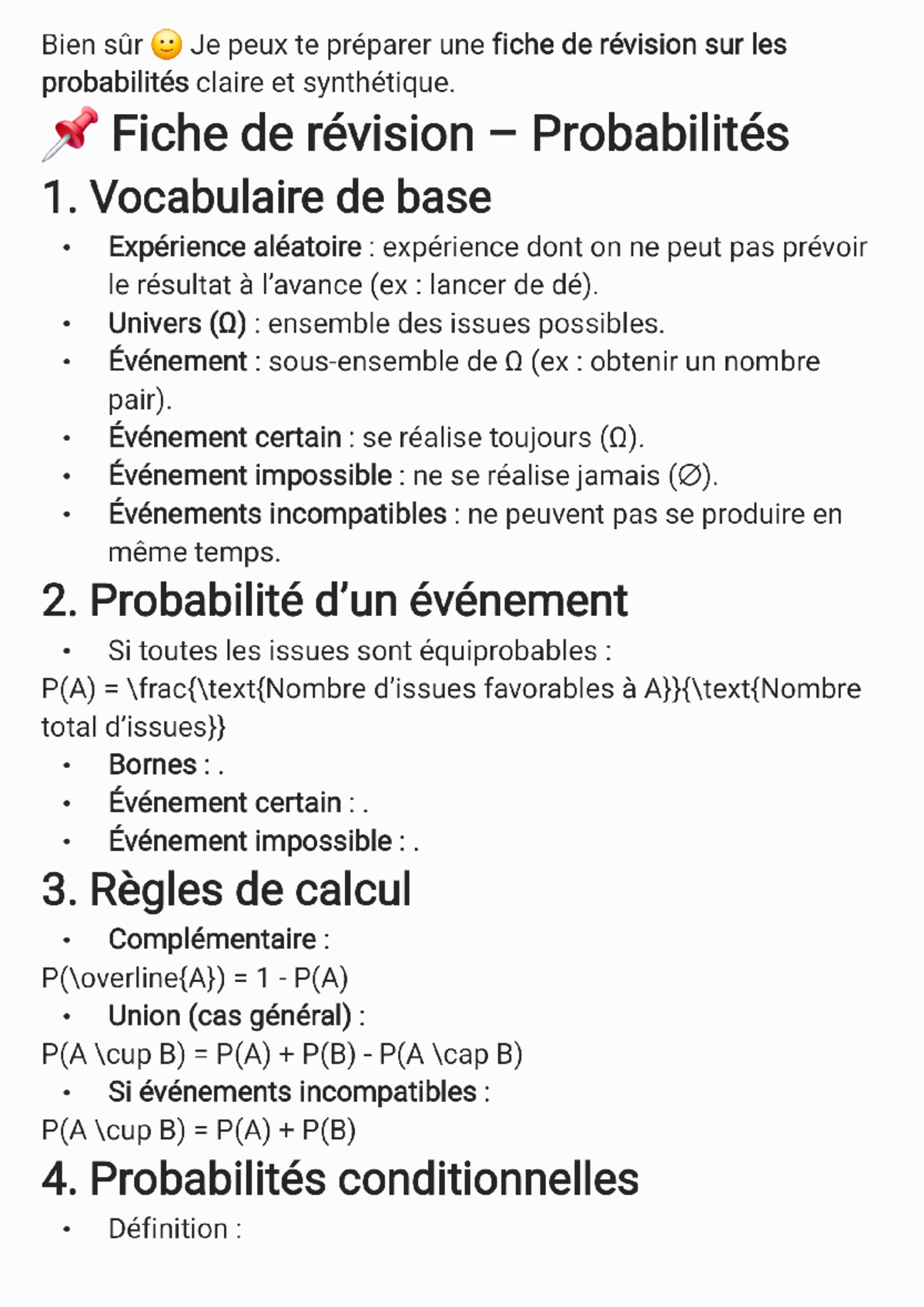 Fiche de Révision sur les Probabilités - Proba 101 - Studocu