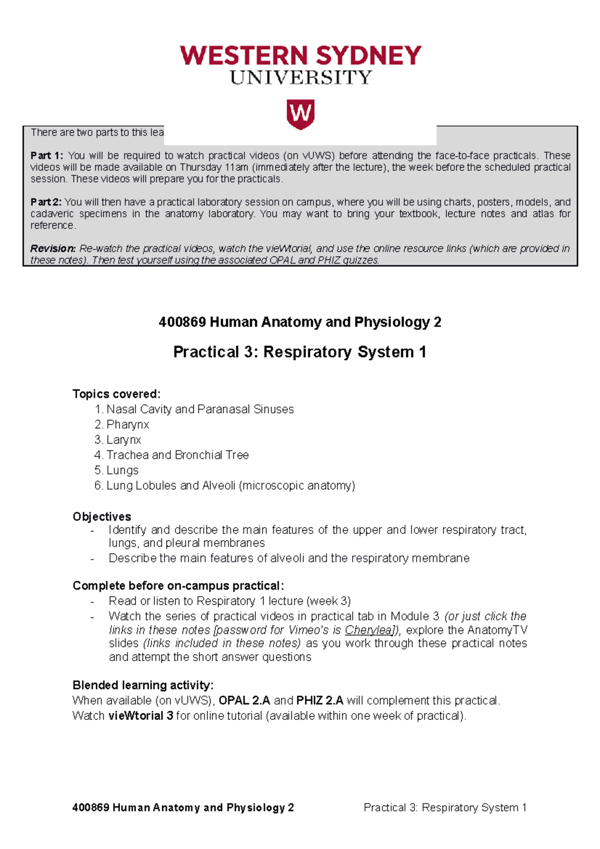 Practical 3 Respiratory System (student) - There are two parts to this learning activity - Part ...