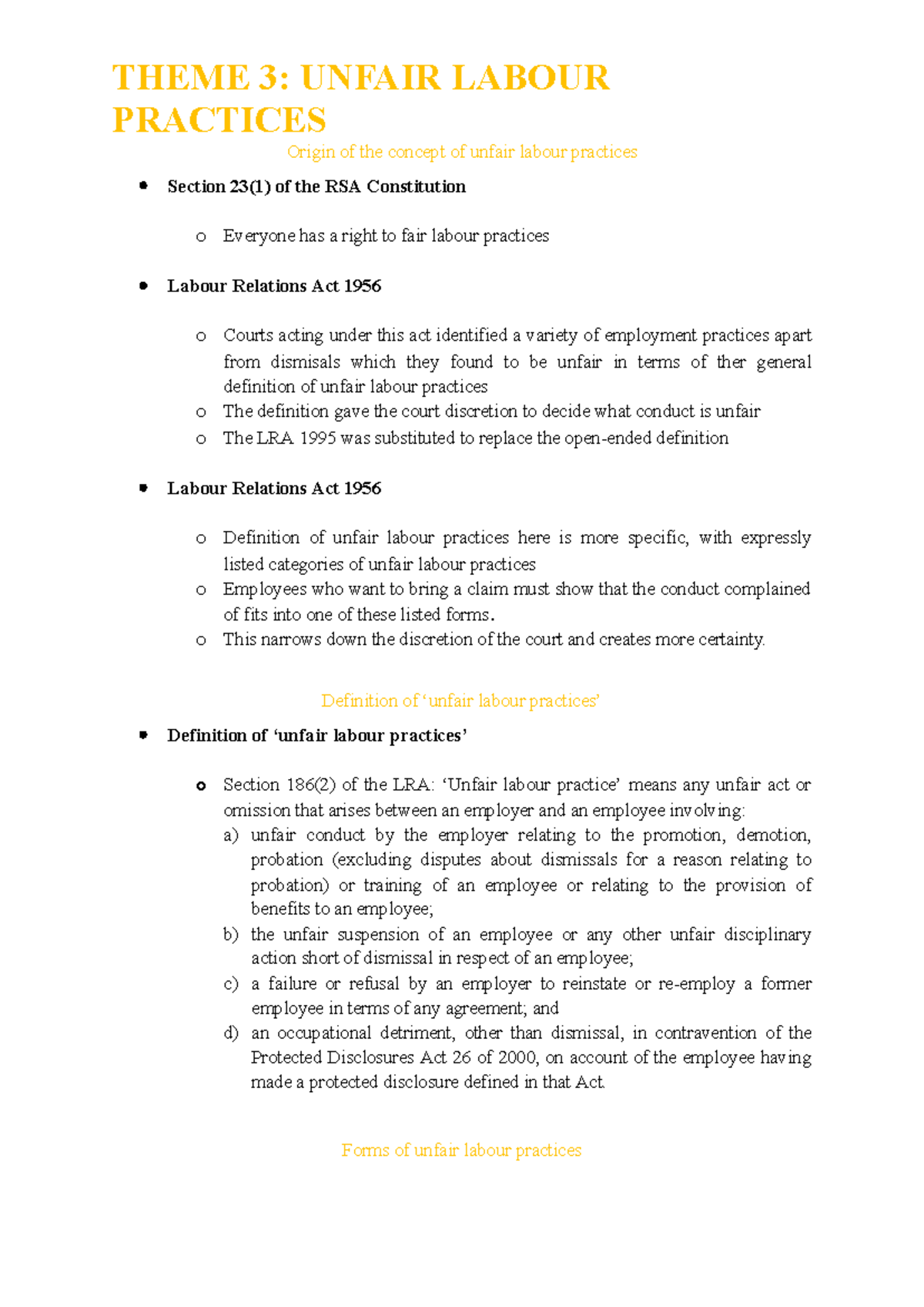 Theme 3 Lab Notes: Unfair Labour Practices Overview - Studocu