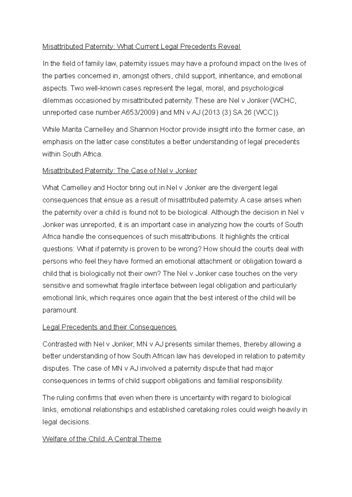 Legal Precedents in Misattributed Paternity: Insights from SA Cases ...