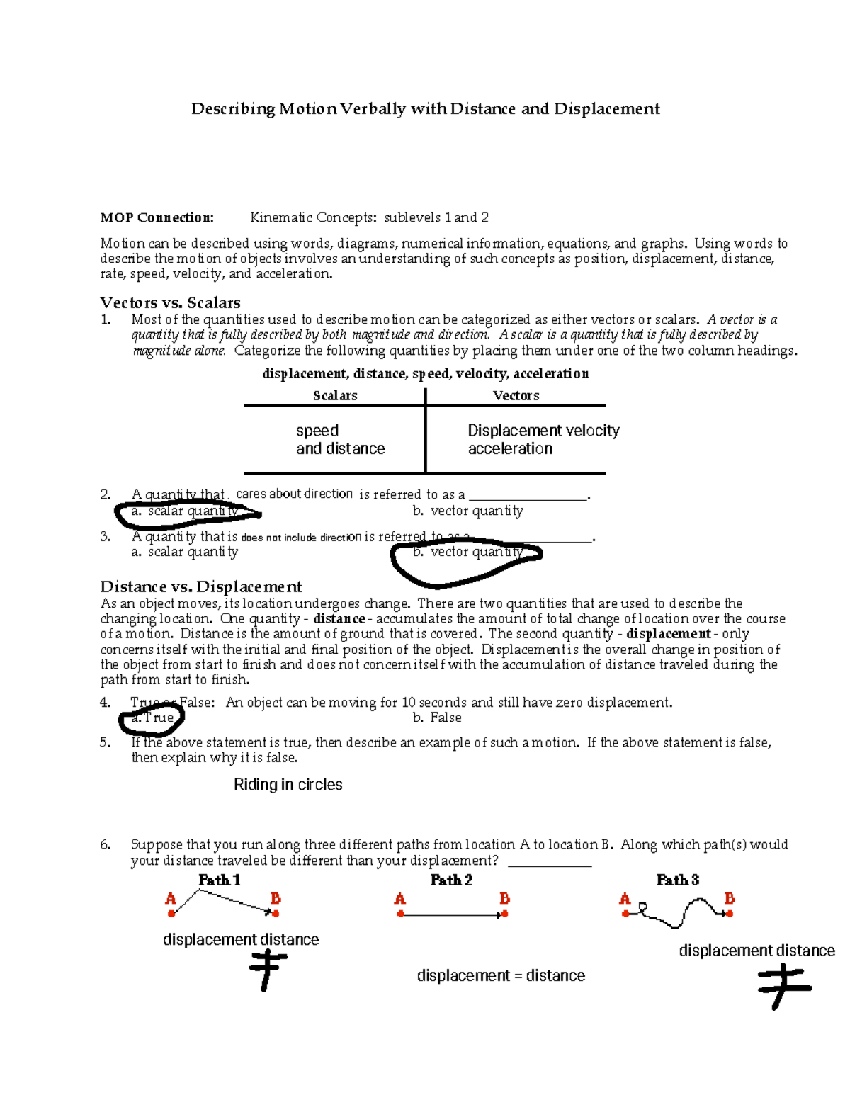 Kinematics Lesson 1: Understanding Distance and Displacement Concepts ...