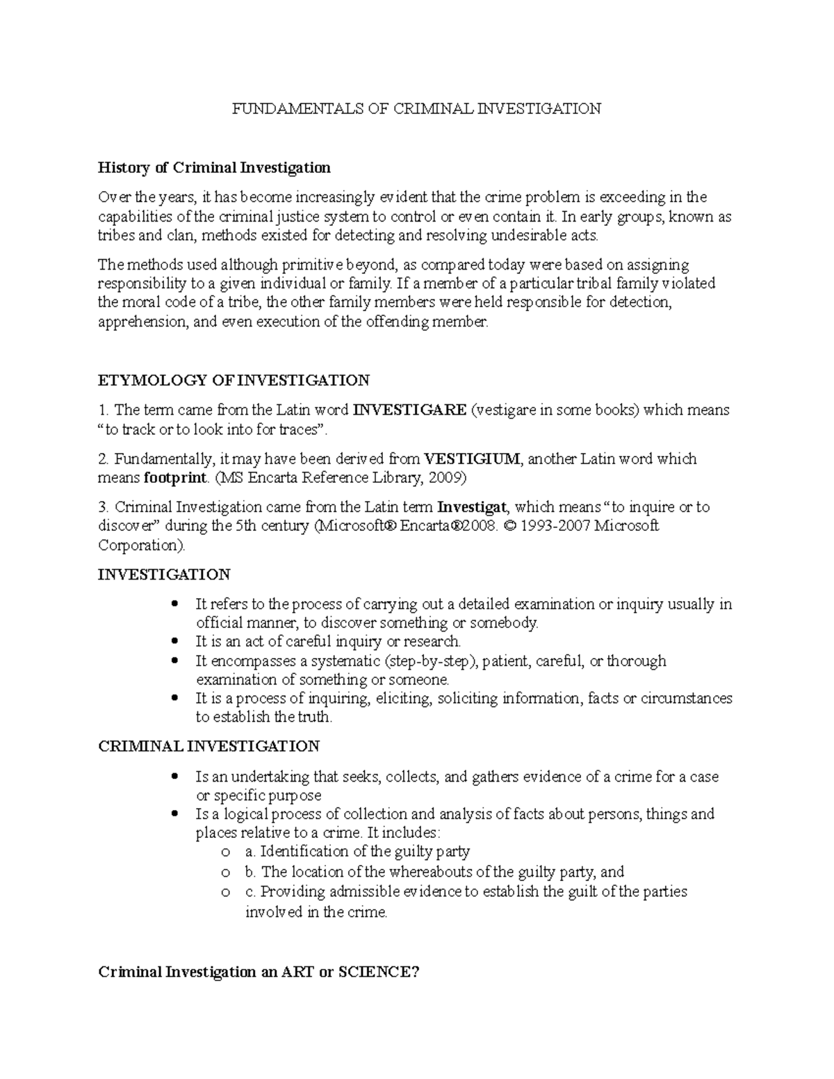 CDI1 NEW - Fundamentals of Criminal Investigation Overview - Studocu