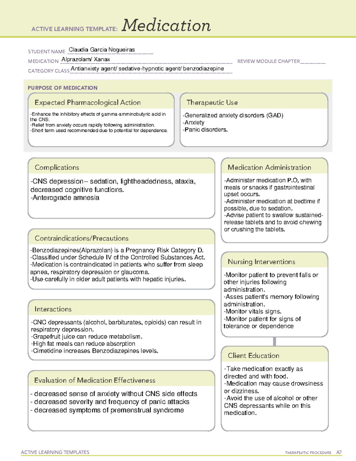 Alprazolan. Xanax Template - ACTIVE LEARNING TEMPLATES THERAPEUTIC ...